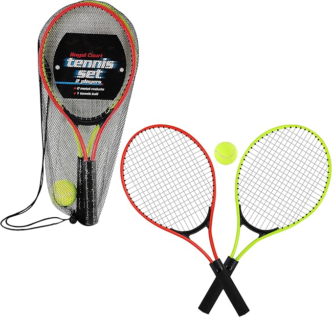 Junior 2 Player Tennis Set 2 Racket Raquets and 1 Ball Outdoor Toy Play ...
