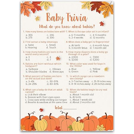 Amazon.com: PUMPKINS Baby Shower Game, BABY TRIVIA Game — Pack of 25 ...