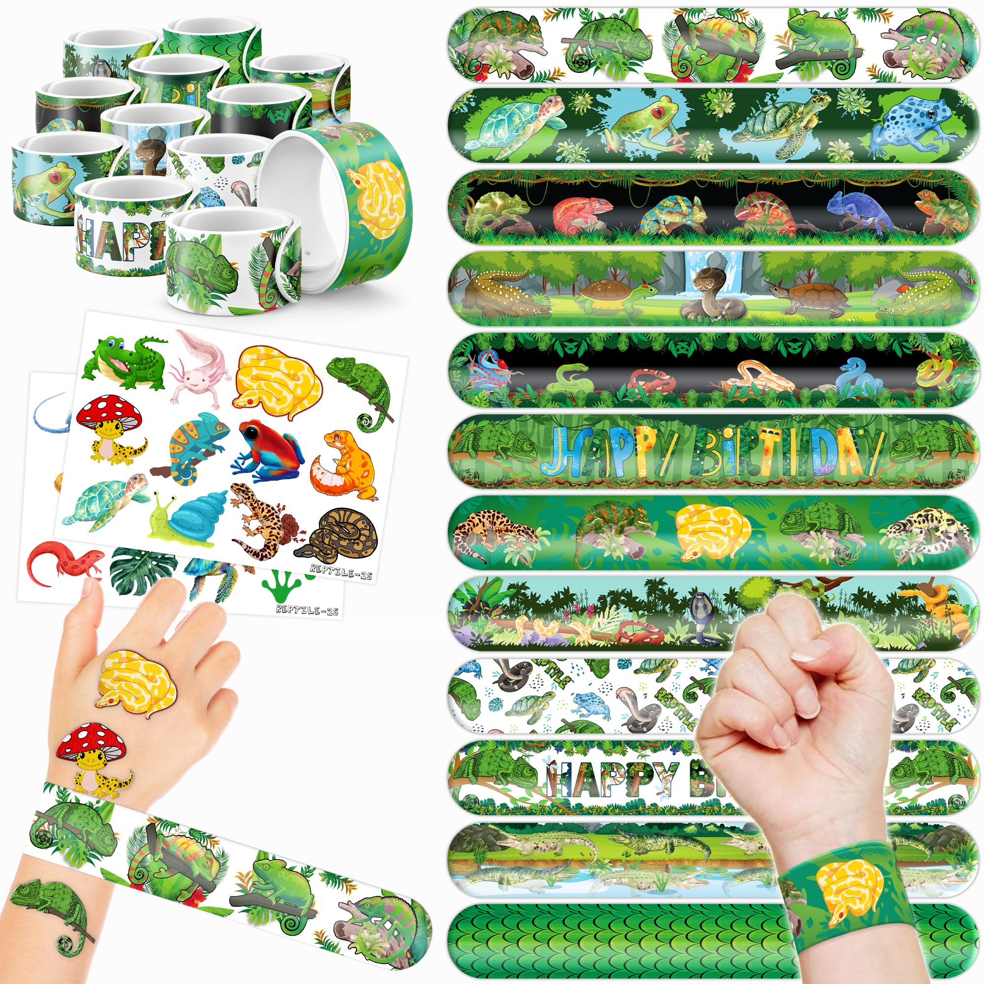 Amazon.com: 48PCS Reptile Party Favors - 24 Tattoos & 24 Slap Bracelets ...