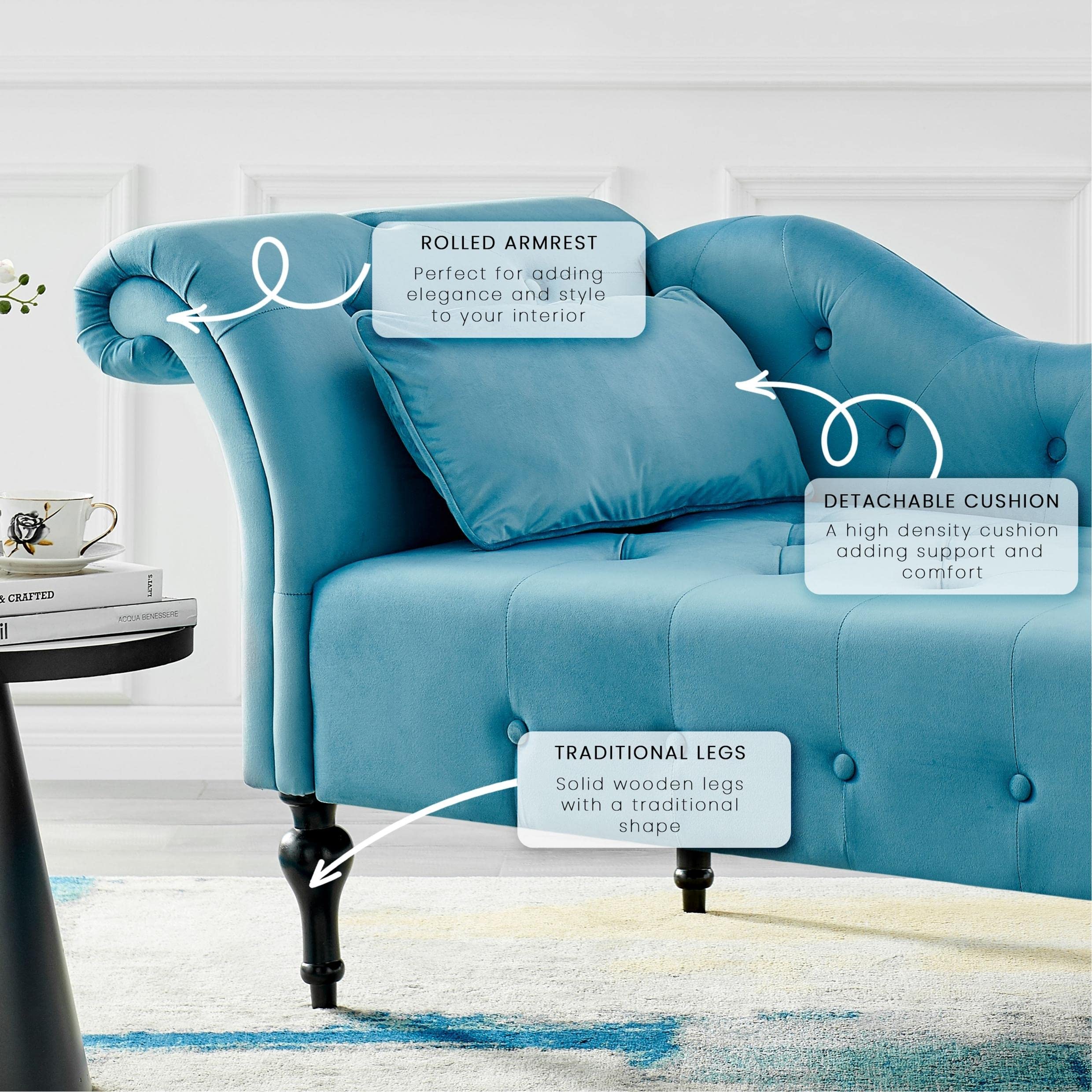 Blue Chaise Lounges Living Room Home Essential NEL 309 Plush Velvet