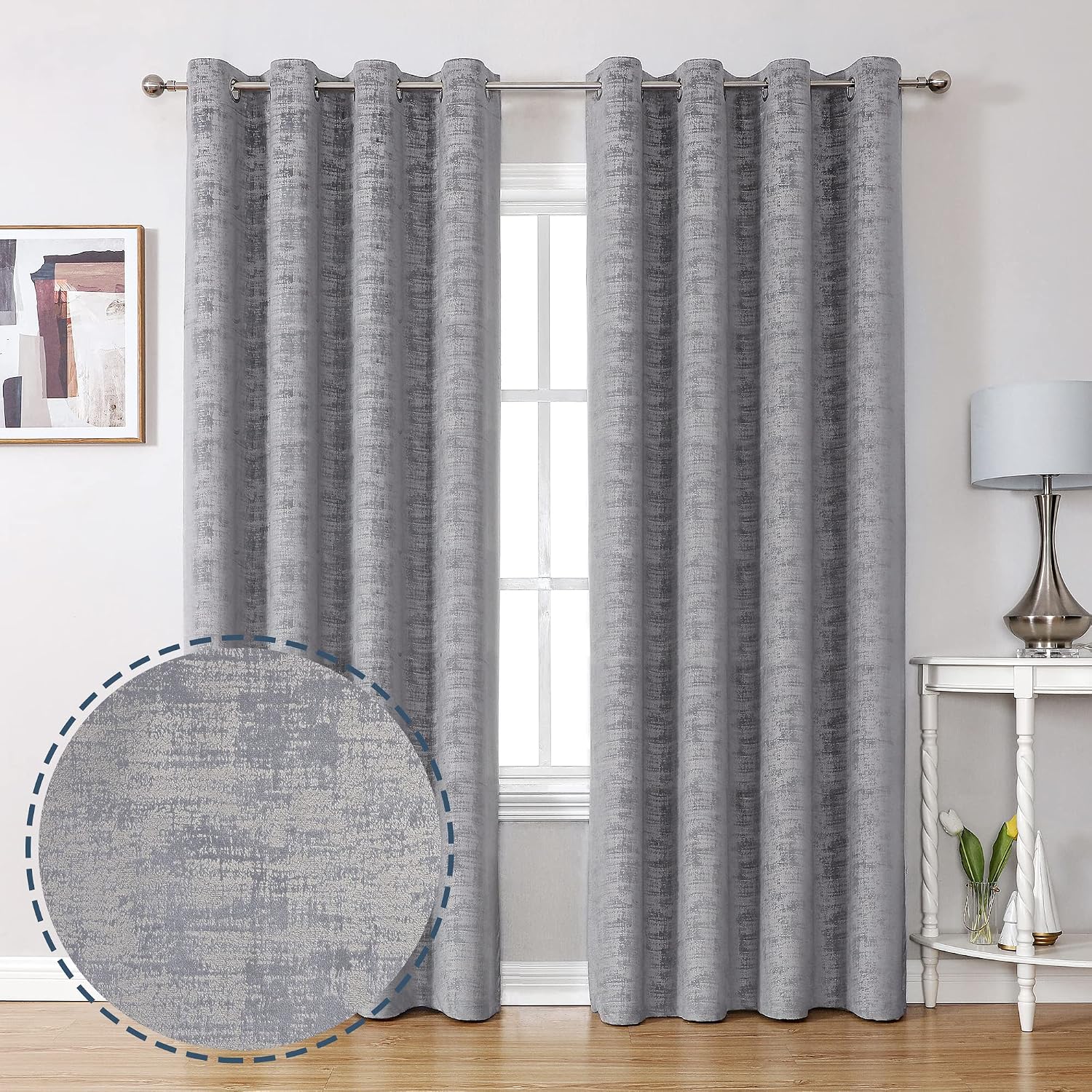 Amazon.com: OVZME Silver Blackout Curtains 84 inches 2 Panels for ...