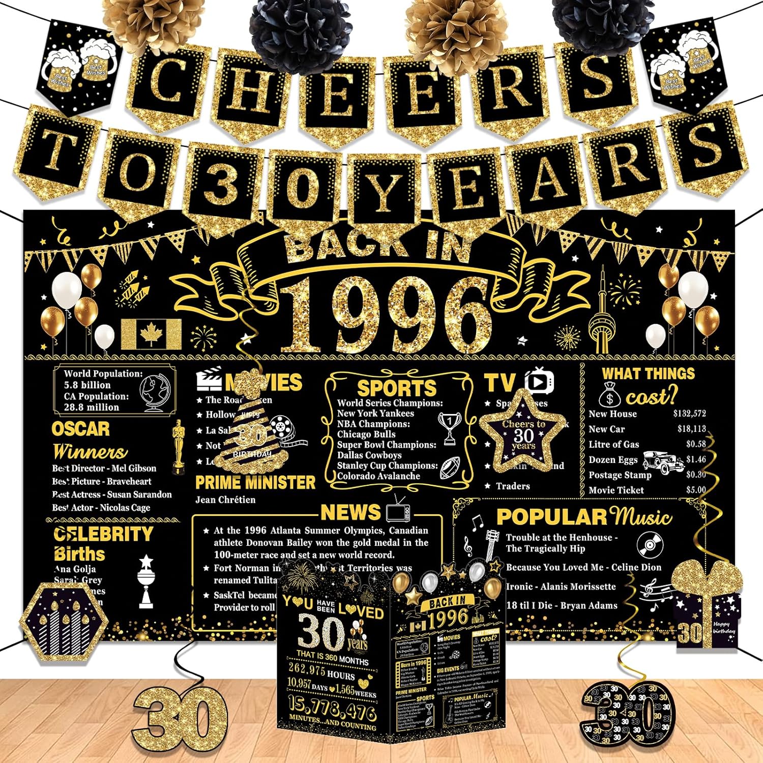 30th Birthday Decorations for Men Women,13PCS Back in 1996 Decorations ...