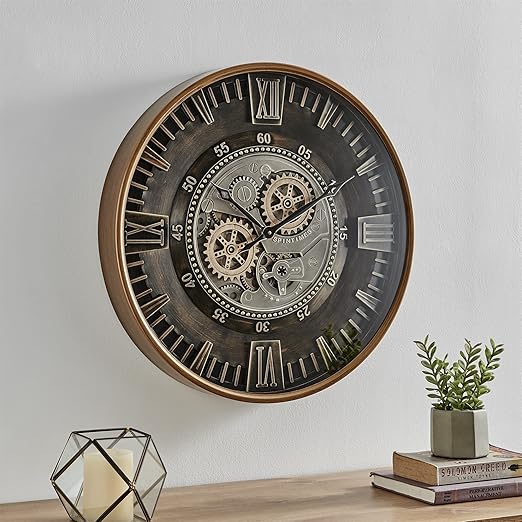 Amazon.com: CLXEAST 24 Inch Large Real Moving Gear Wall Clock for ...