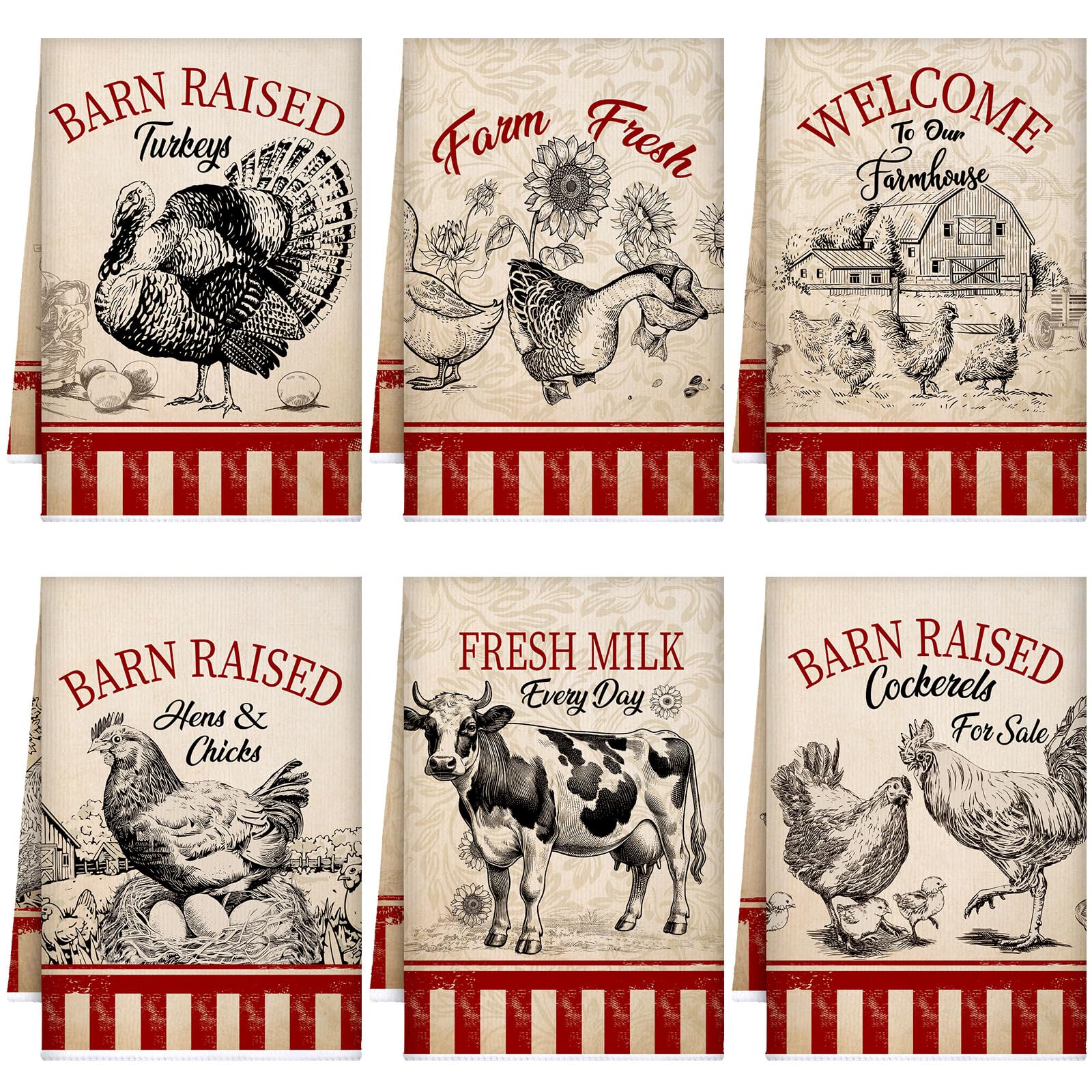 Amazon.com: Bencailor 6 Pcs Farm Animal Kitchen Towels Rooster Kitchen ...