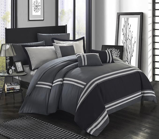 Amazon.com: Chic Home Zarah Colorblock Queen Size Comforter Set, 10 ...