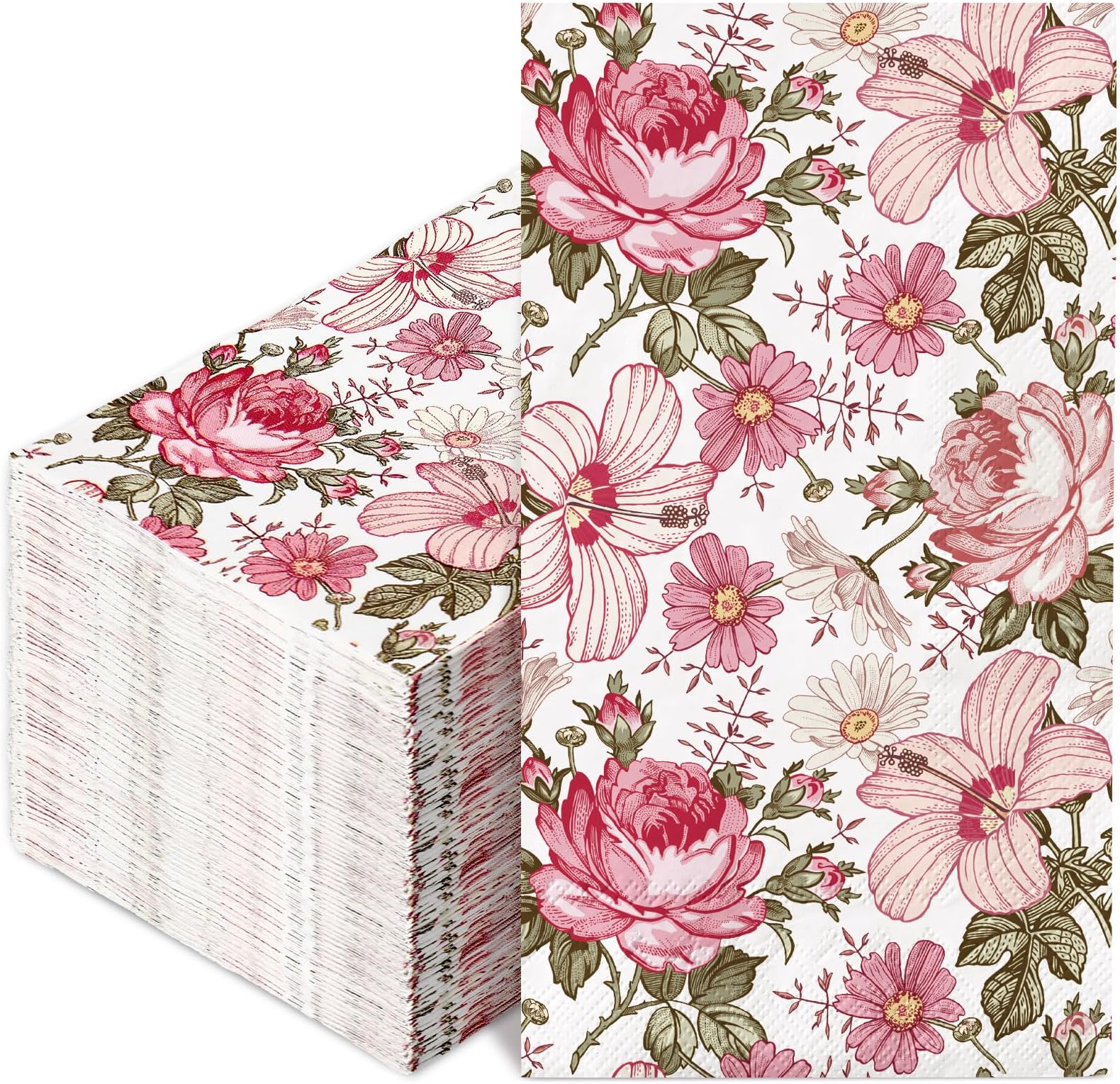 Amazon.com: Generic AnyDesign 80Pcs Vintage Floral Guest Napkins Pink ...