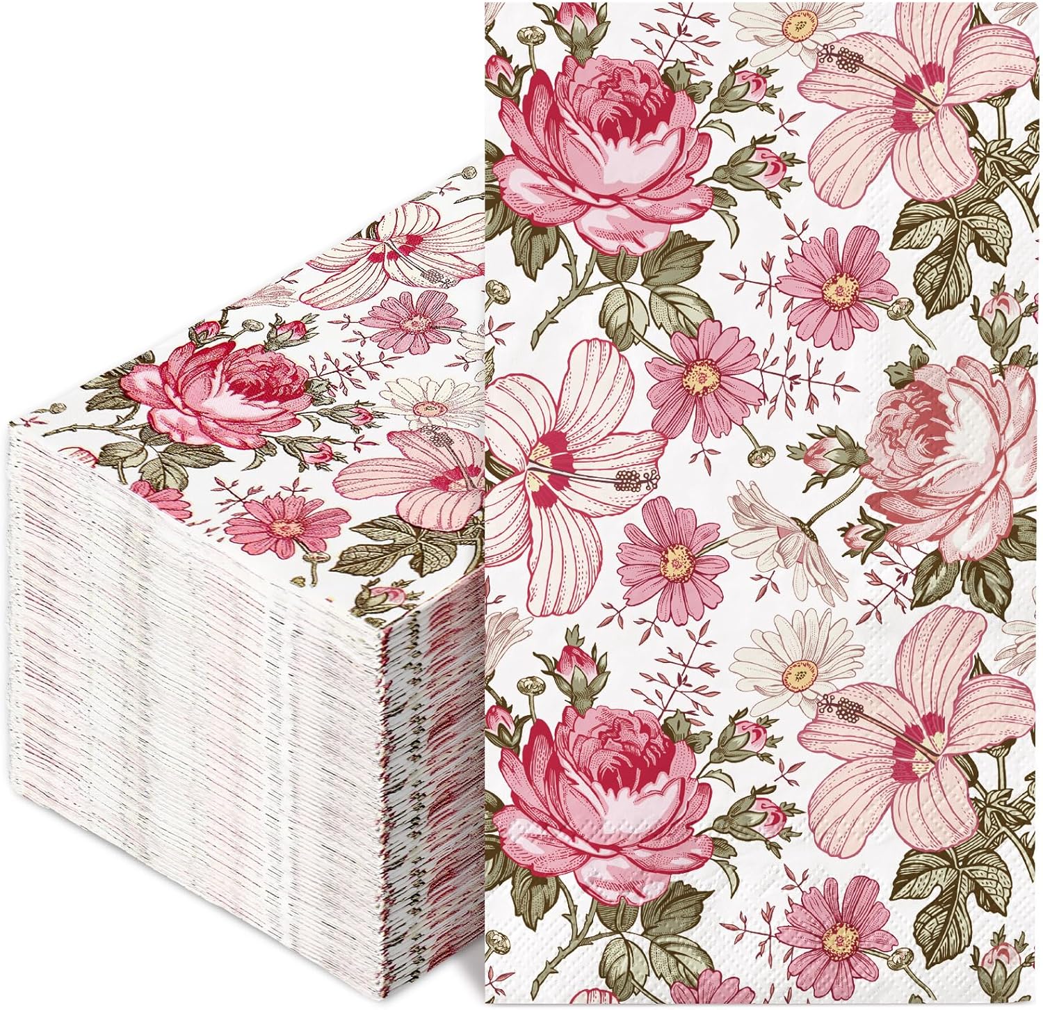 Amazon.com: 80Pcs Vintage Floral Guest Napkins Pink Boho Floral ...