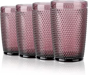 Joeyan Purple Highball Drinking Glasses,Embossed Hobnail Beaded Water Glass Cups,Colored Bubble ...