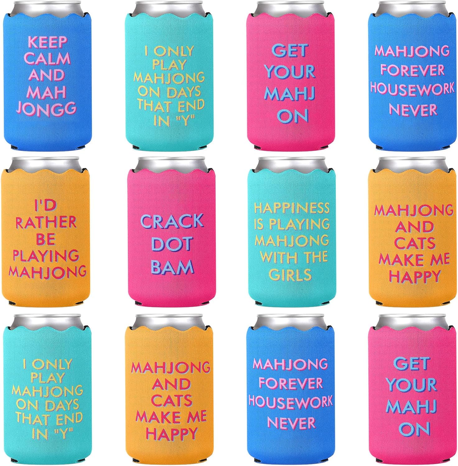 Amazon.com: Chengu 12 Pcs Mahjong Party Can Coolers Sleeves with Funny ...