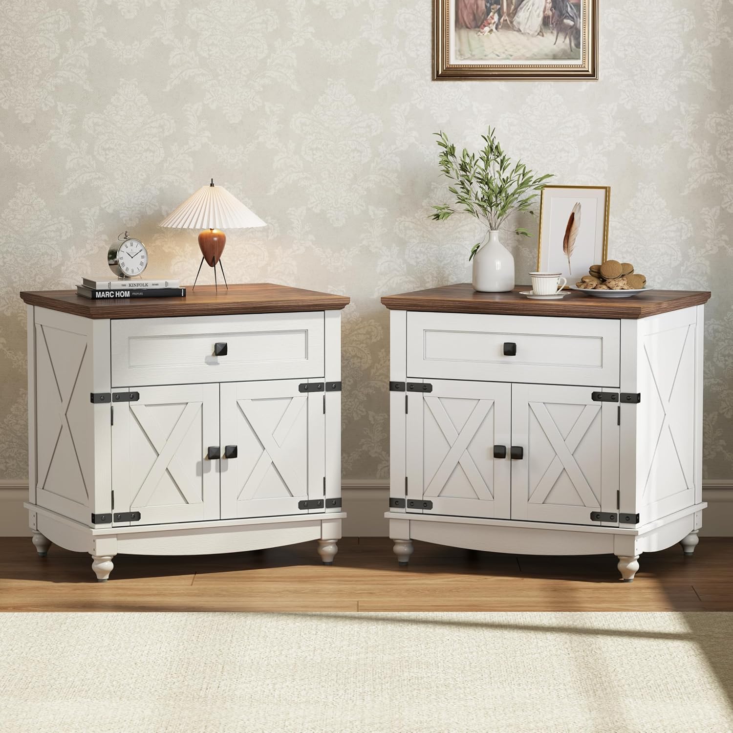 Amazon.com: Farmhouse End Table Set of 2, 24inch Large Sofa Side Table ...