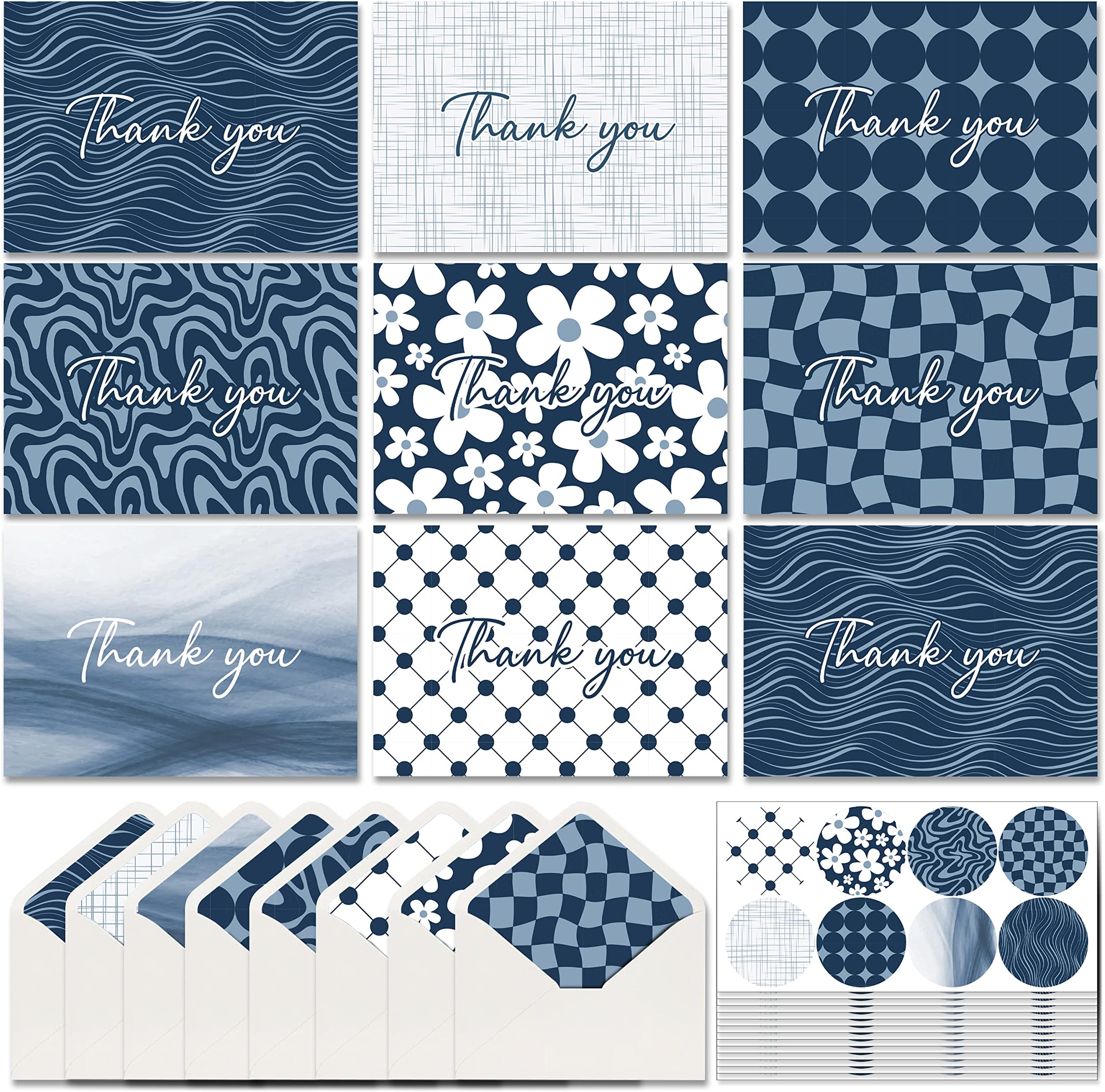 Elegant Blue Thank You Cards - Bulk Set of 96 with Self-Seal Envelopes ...