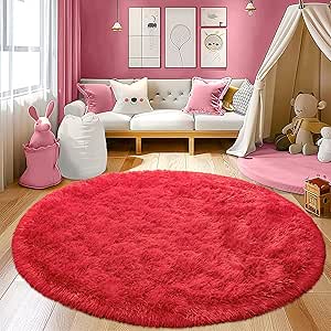 Amazon.com: Awaytail Round Fluffy Carpet 6FT Red - Super Soft Circle ...