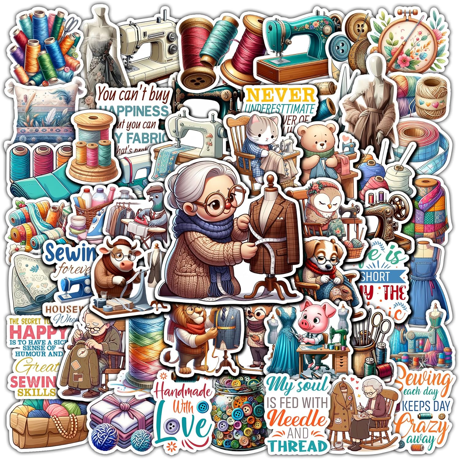 Amazon.com: BIGZORO Pack 50 PCS Sewing Sticker Print Tailor Themed ...