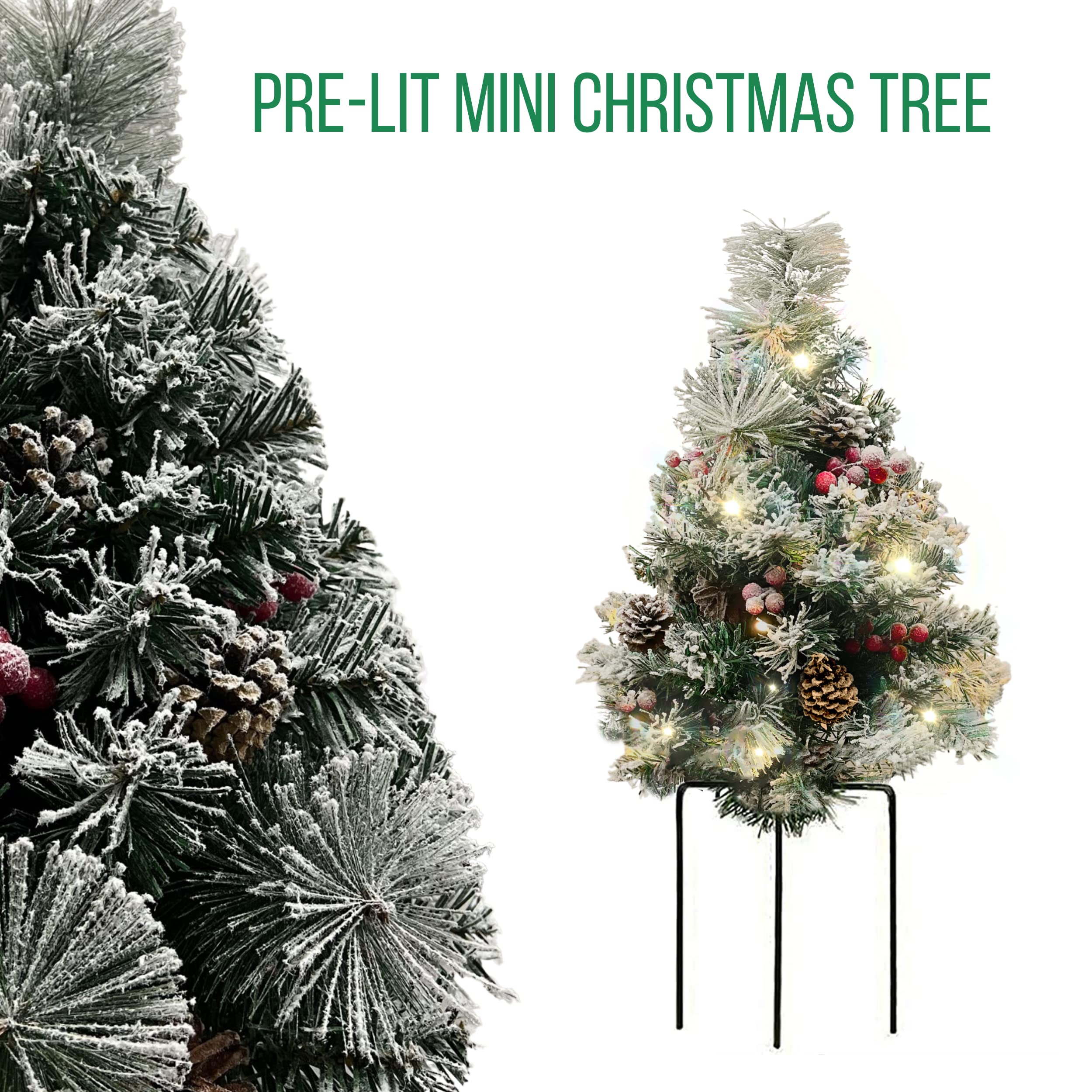 Prelit Outdoor Mini Christmas Tree for Porch, Pathway, Yard, 30in ...