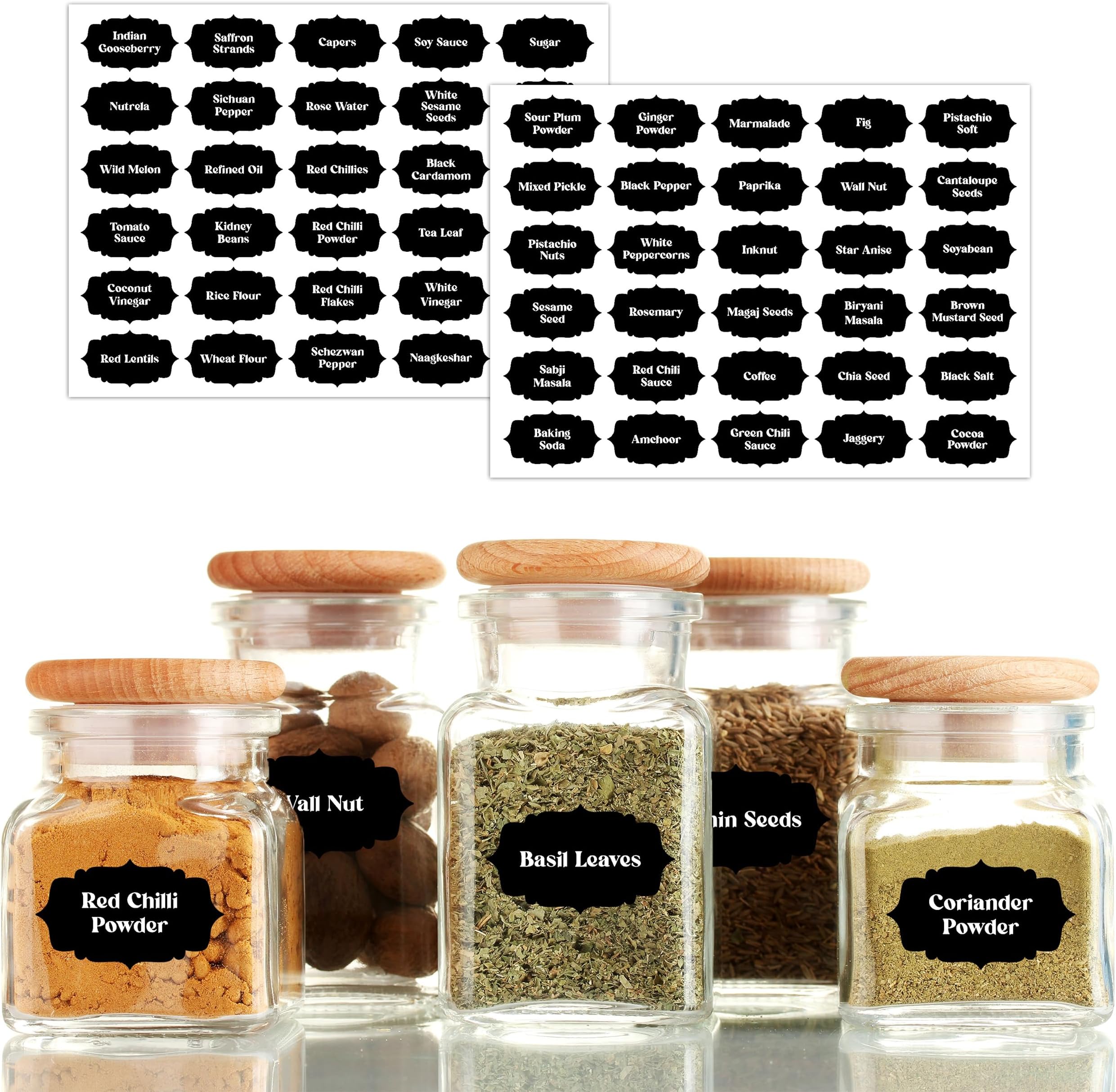 WONDER HUB Spice Jar Labels Waterproof Preprinted Sticker Self-Adhesive ...