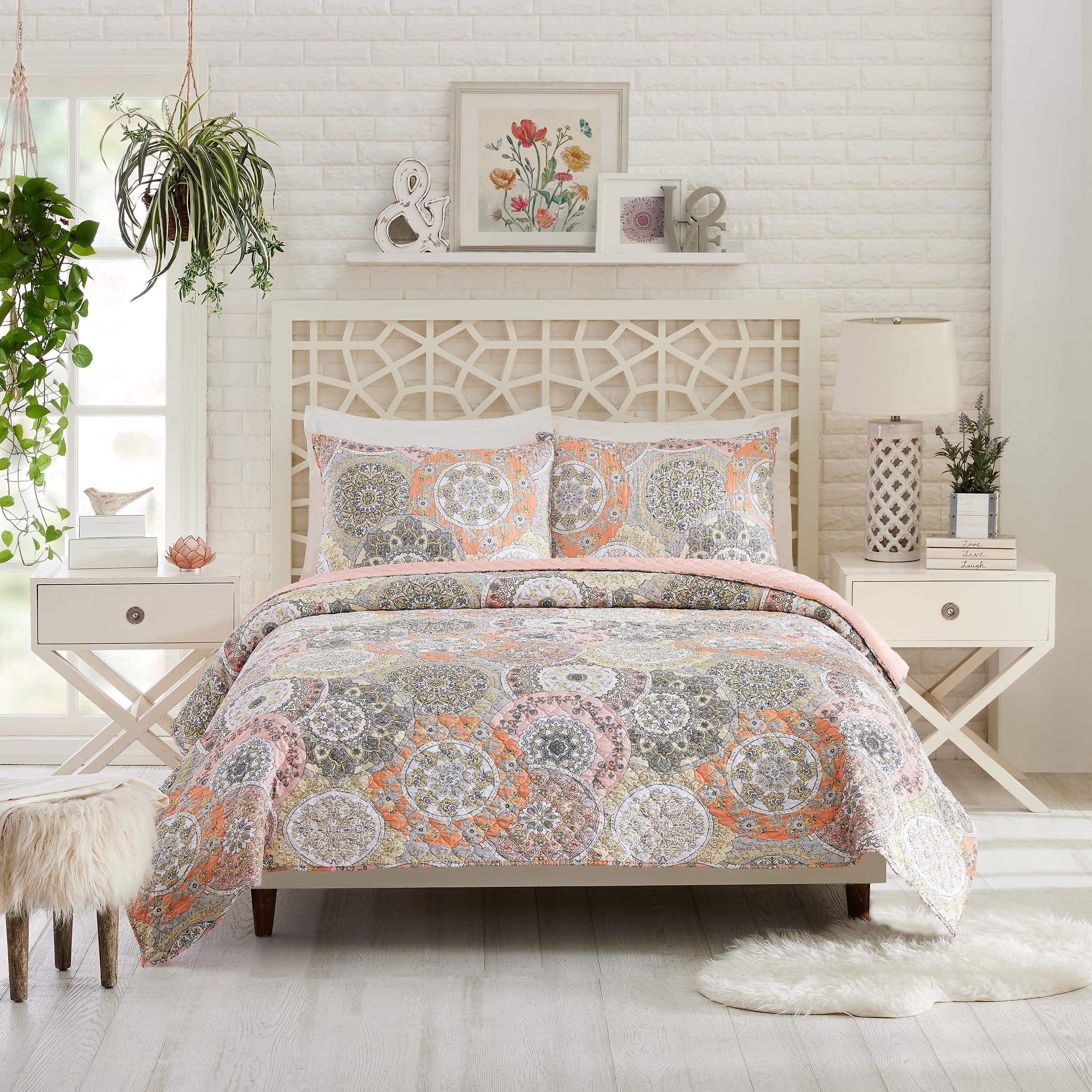 Jessica Simpson Minari Medallion 3-Piece Quilt Set, Lightweight ...