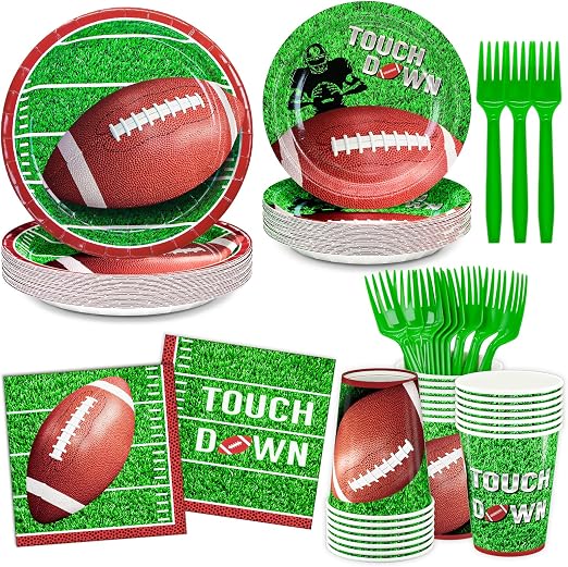 Amazon.com: Football Party Supplies Kit Touchdown Football Paper Plates ...