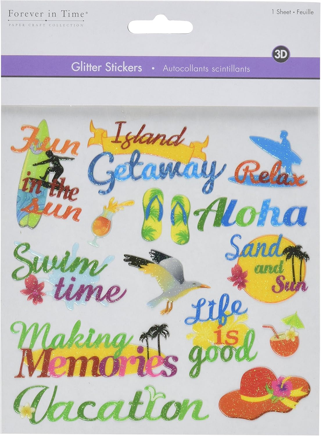 Multicraft Imports Glitter Themes Vacation Stickers Sheet, 5.9" by 6.1 ...