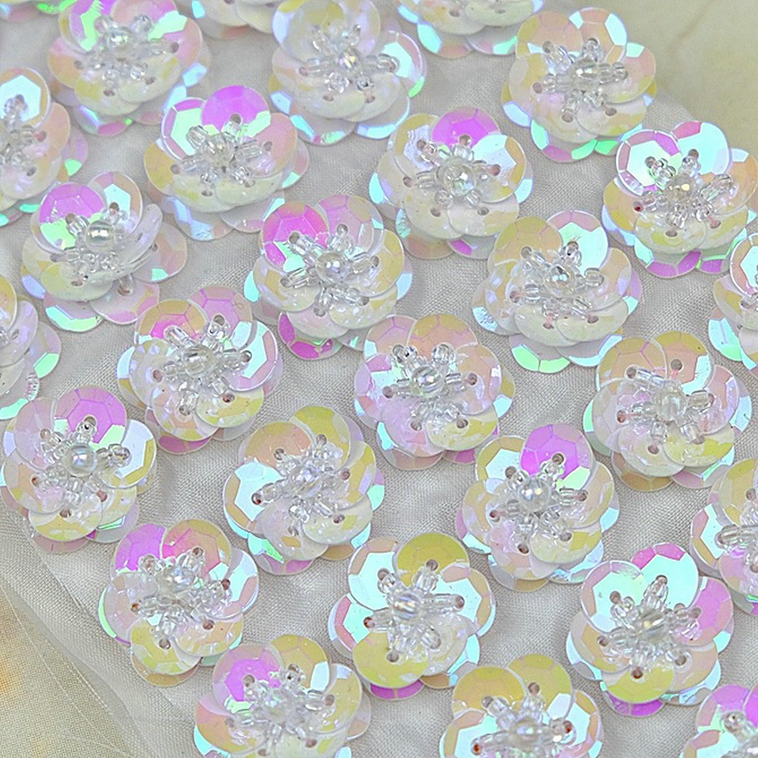 Amazon.com: 0.78"/2cm 3D Sequin Bead Flowers Patches Handmade ...