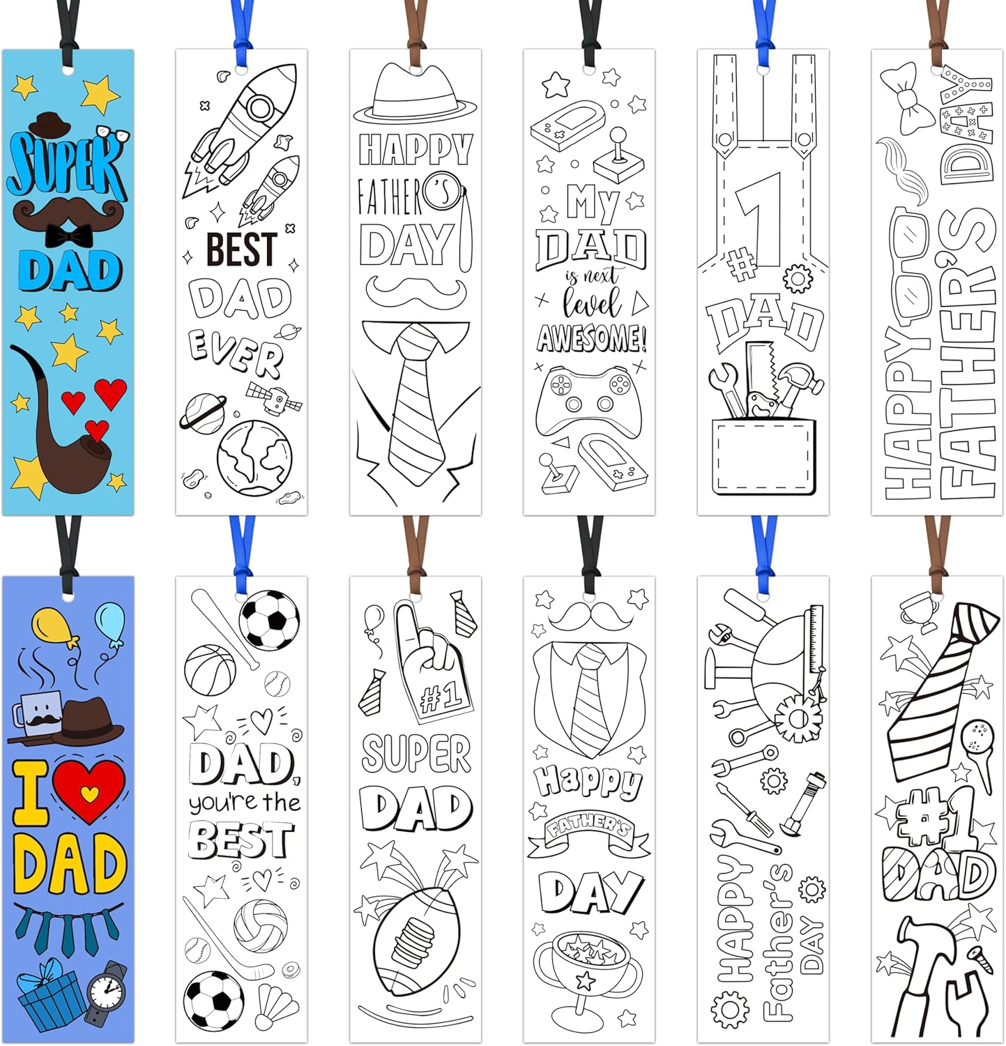 Amazon.com: BWkoss Father's Day Color Your Own Bookmarks for Kids ...