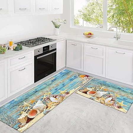 Amazon.com: Nautical rug Beach Kitchen Mats for Floor 2 Piece, Beach ...