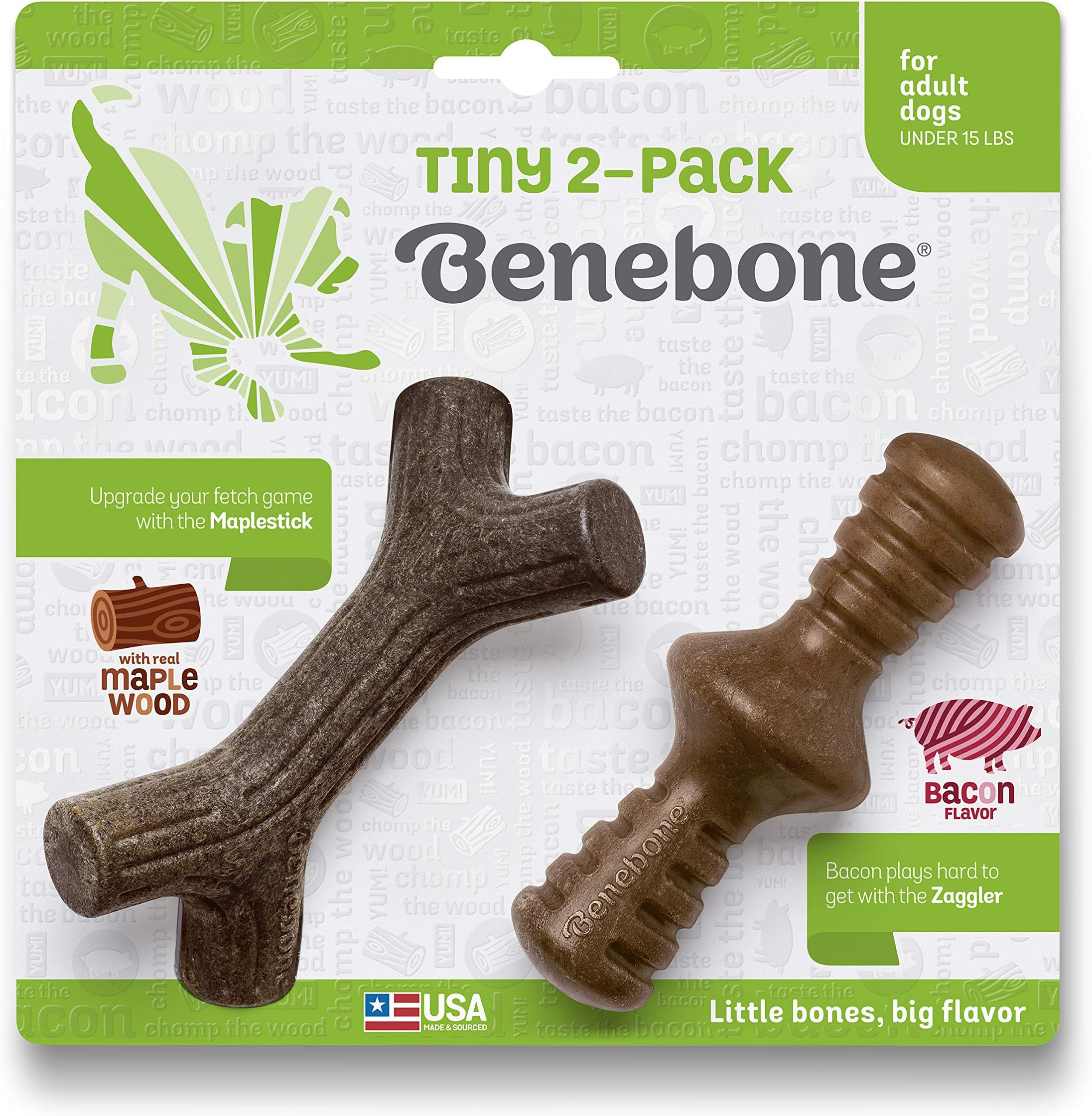 Benebone Tiny 2-Pack Durable Dog Chew Toy for Aggressive Chewers, Made ...