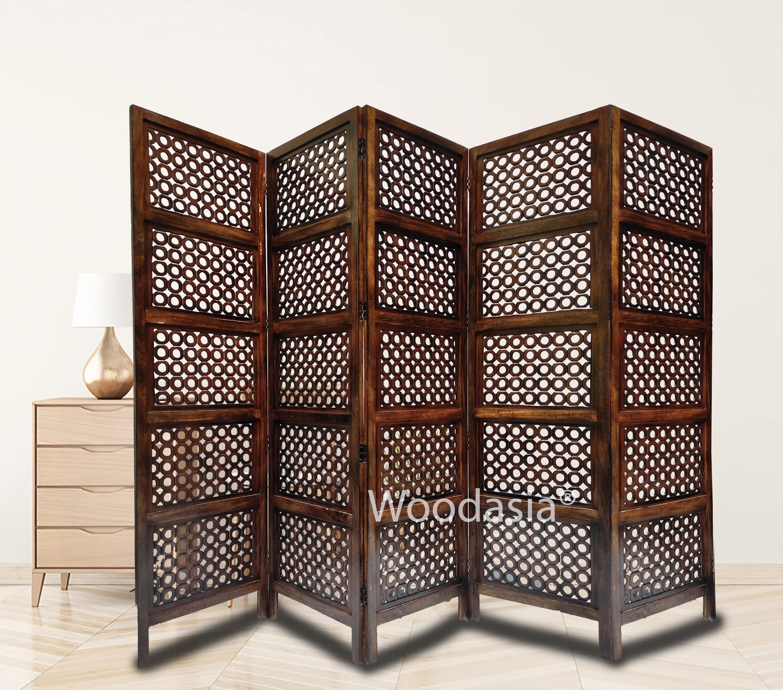 Buy Woodasia® 5 Panel Wooden Room Divider Wooden Partition for Living ...