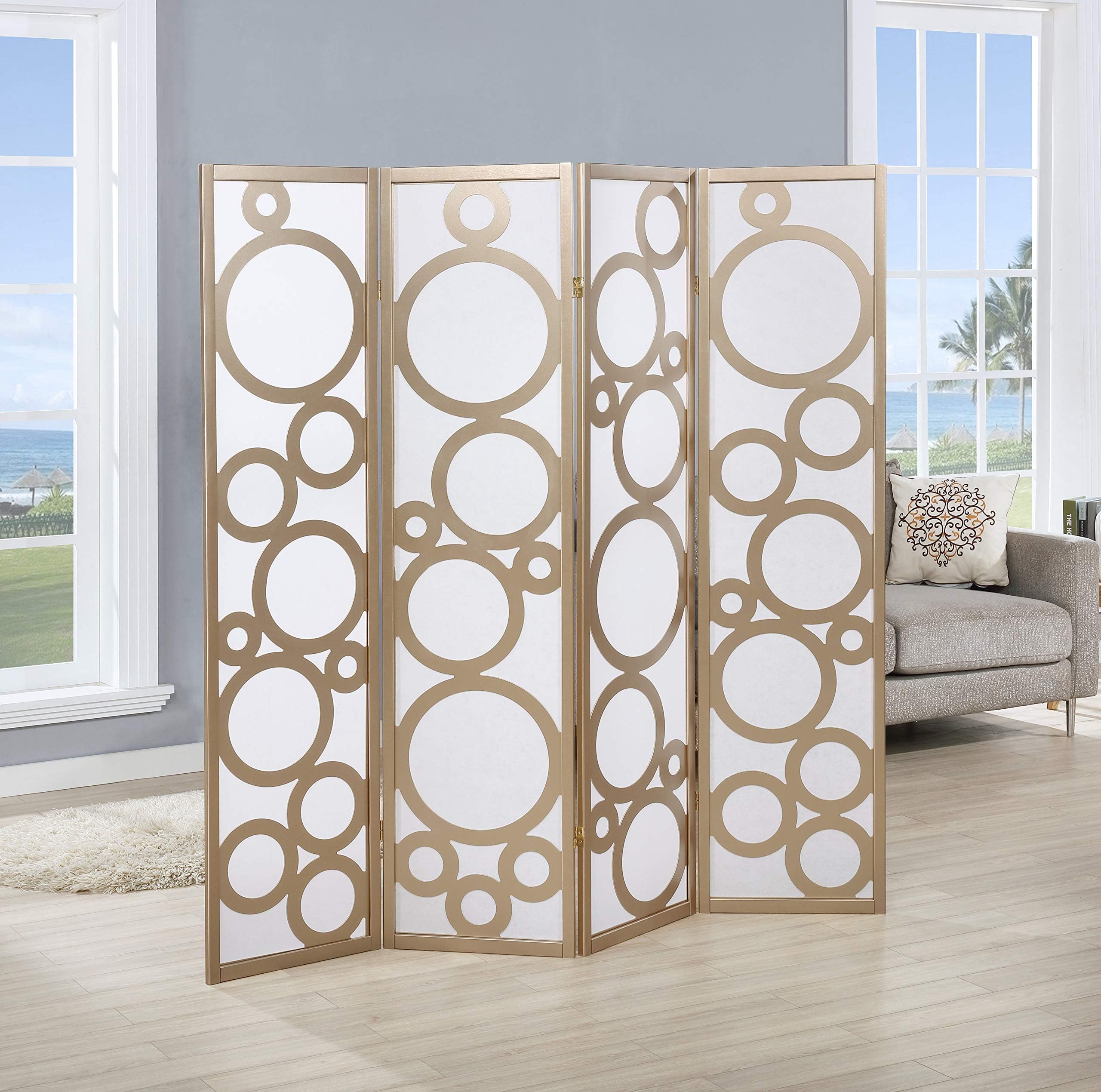 Amazon.com: Roundhill Furniture Seto 4-Panel 4 Golden Room Divider ...