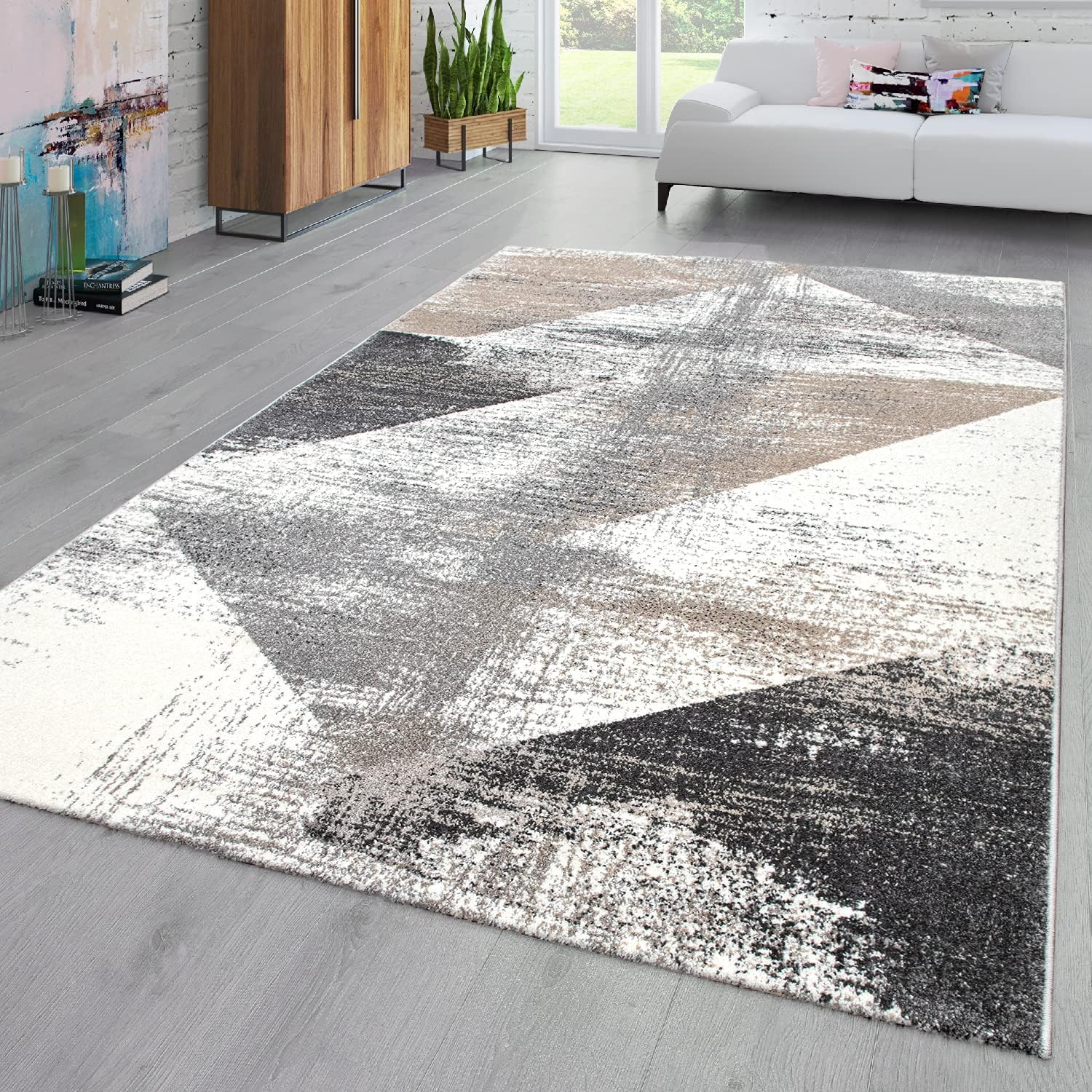 Amazon.com: Paco Home Area Rug Modern Geometric Pattern in Brown Beige ...