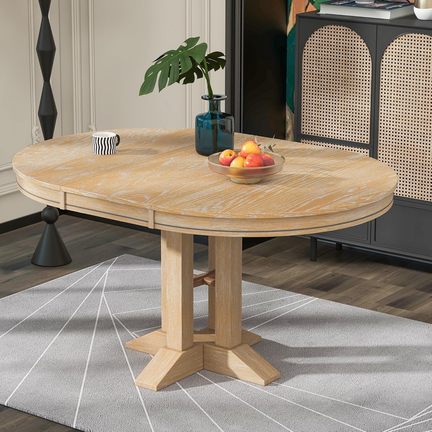 Amazon.com - Merax Round Wood Dining Table, Farmhouse Round Extendable ...