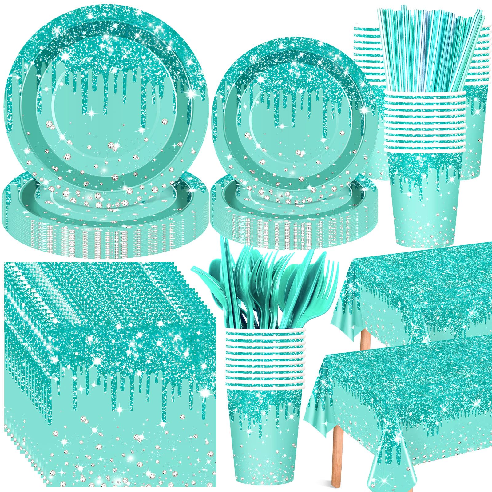 Amazon.com: Funnymoom 452 Pcs Teal and Silver Birthday Party ...