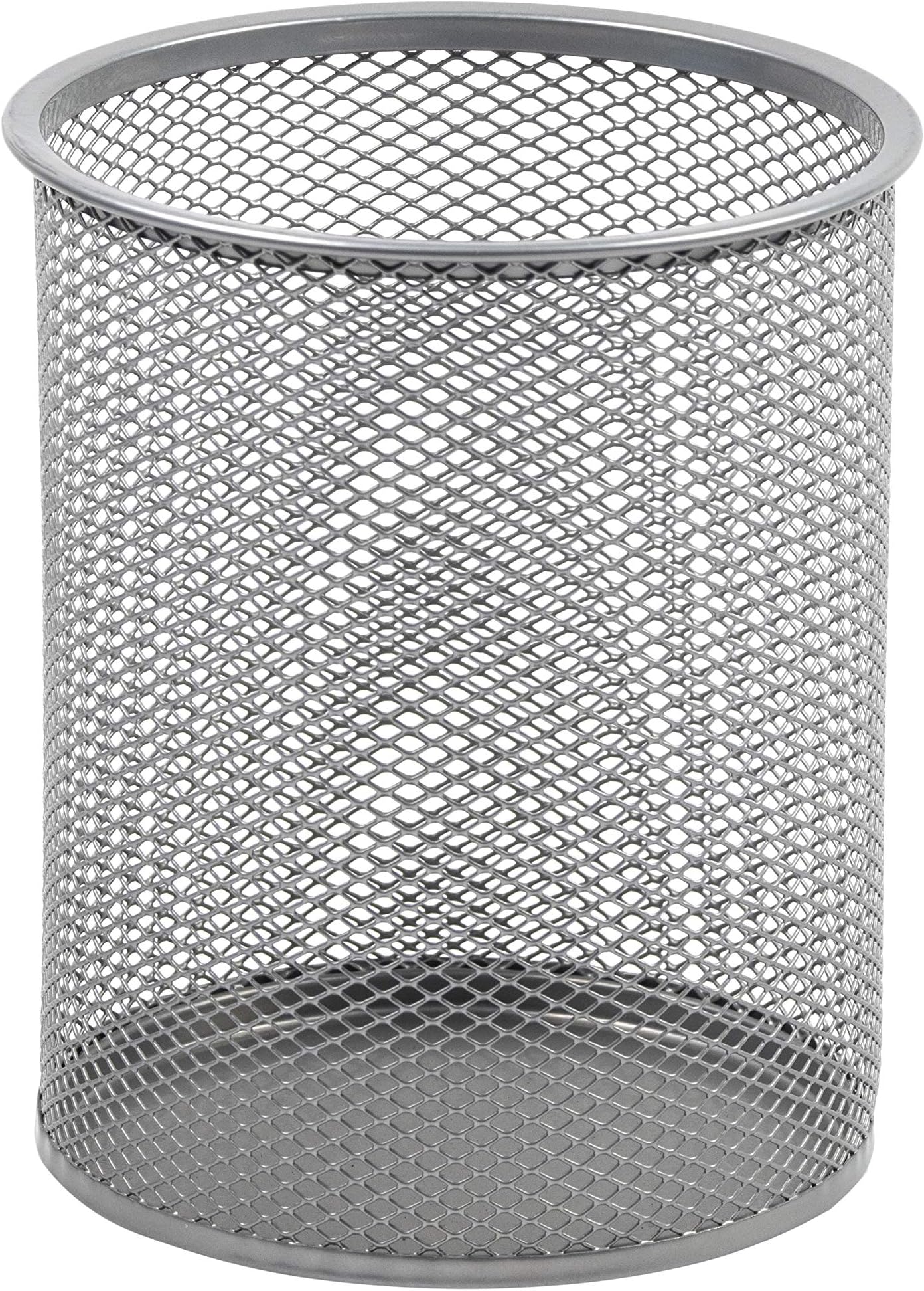 Amazon.com: Office Round Desk Steel Mesh Pencil Cup Pen Holder Silver ...