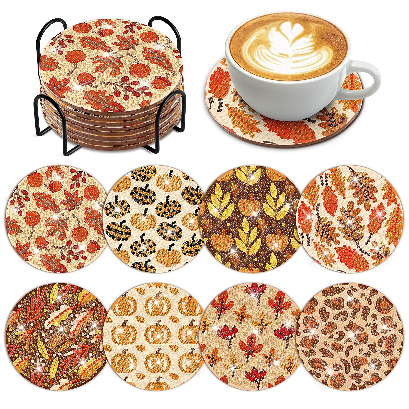 Amazon.com: 8 PCS Fall Diamond Art Coasters Thanksgiving Diamond Art ...