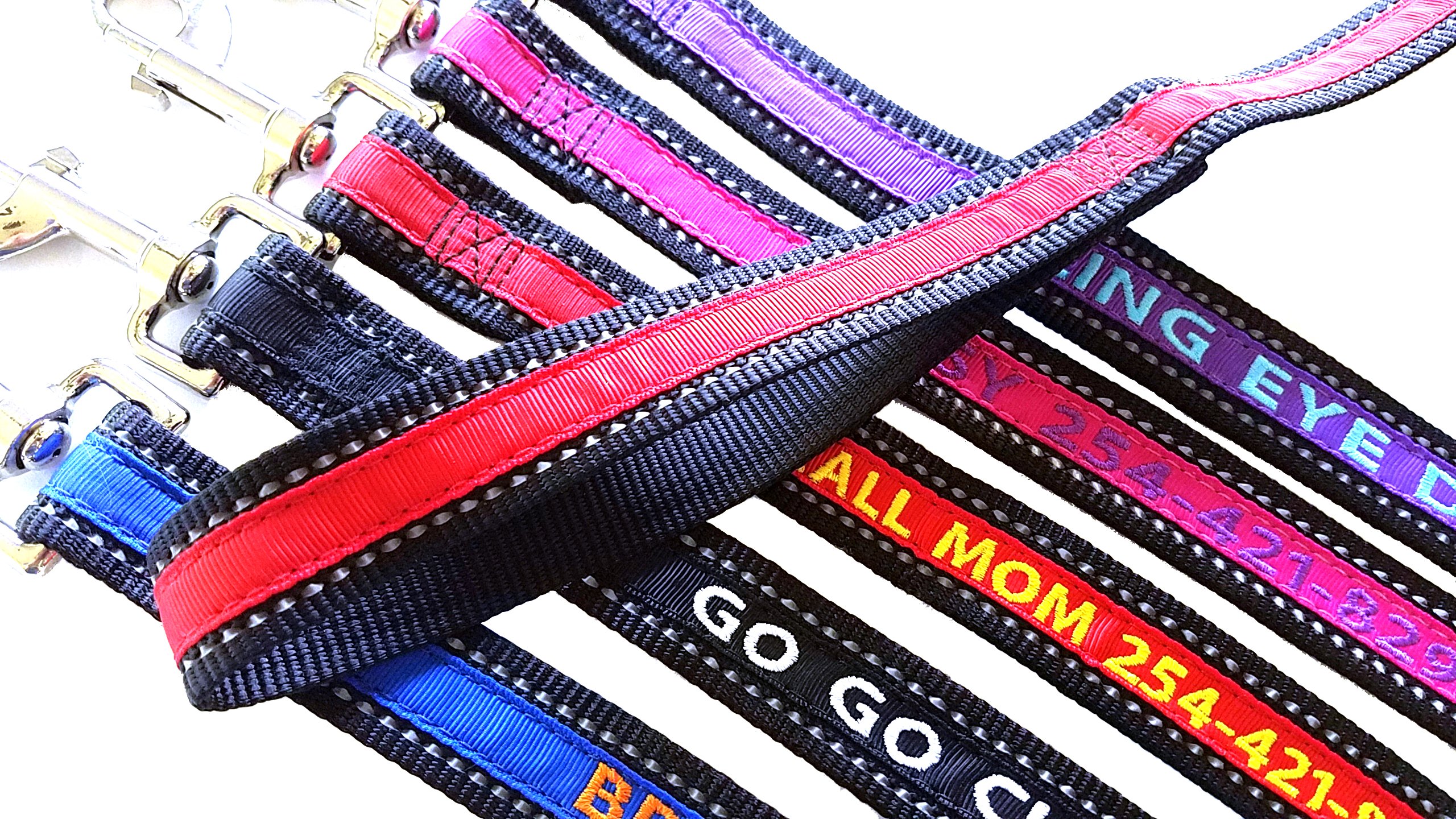 Amazon.com : Reflective Dog Leash - Personalized Embroidered - Custom ...