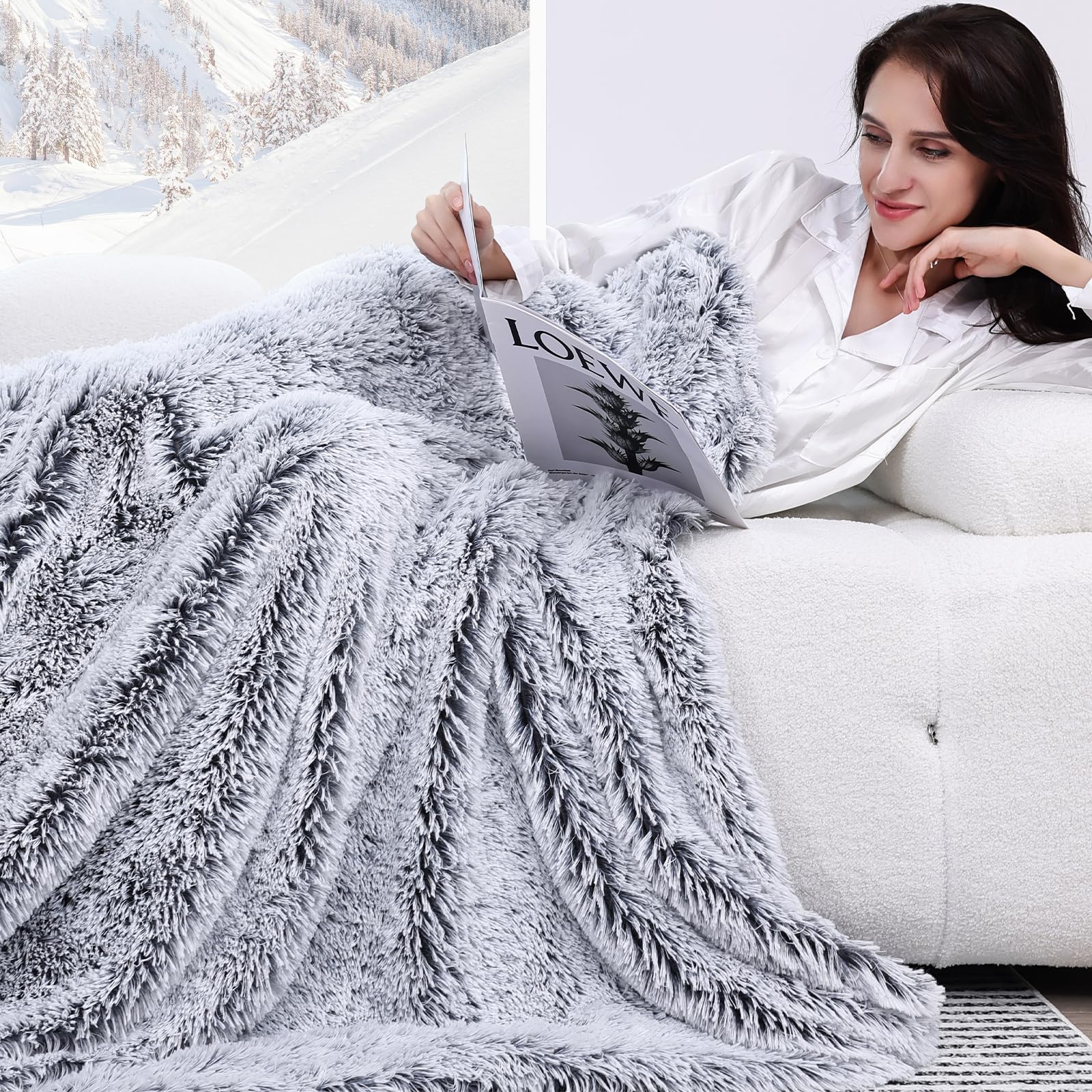 KANKAEU Fuzzy Faux Fur Throw Blanket for Bed, Soft Throw Blanket Queen ...