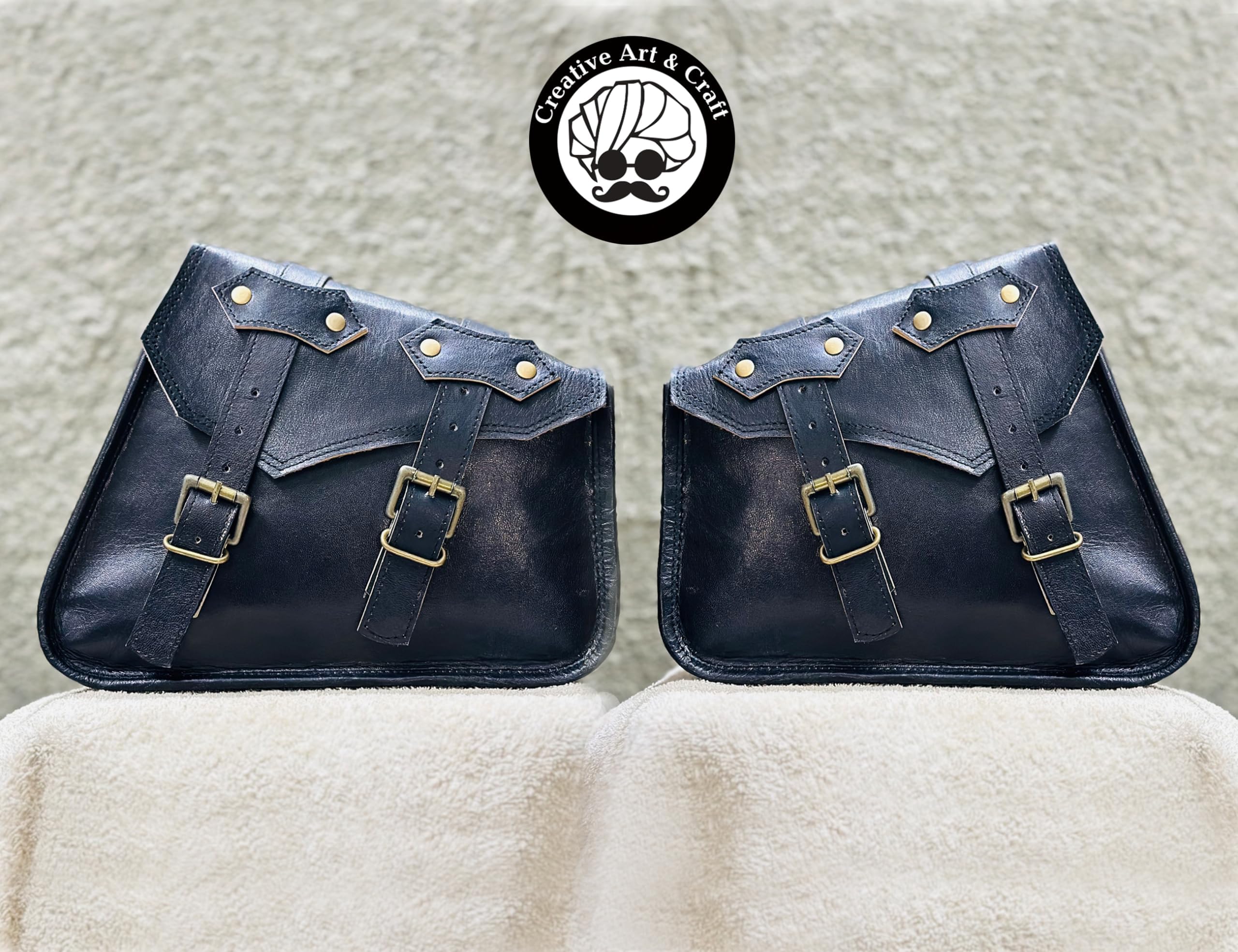 Creative Art & Craft Leather Side Saddle Bag Pannier Bags Motorcycle ...