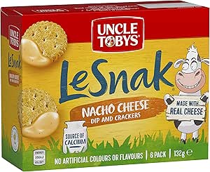 UNCLE TOBYS Le Snak Nacho Cheese Dip and Crackers 6 Pack, 132g : Amazon ...
