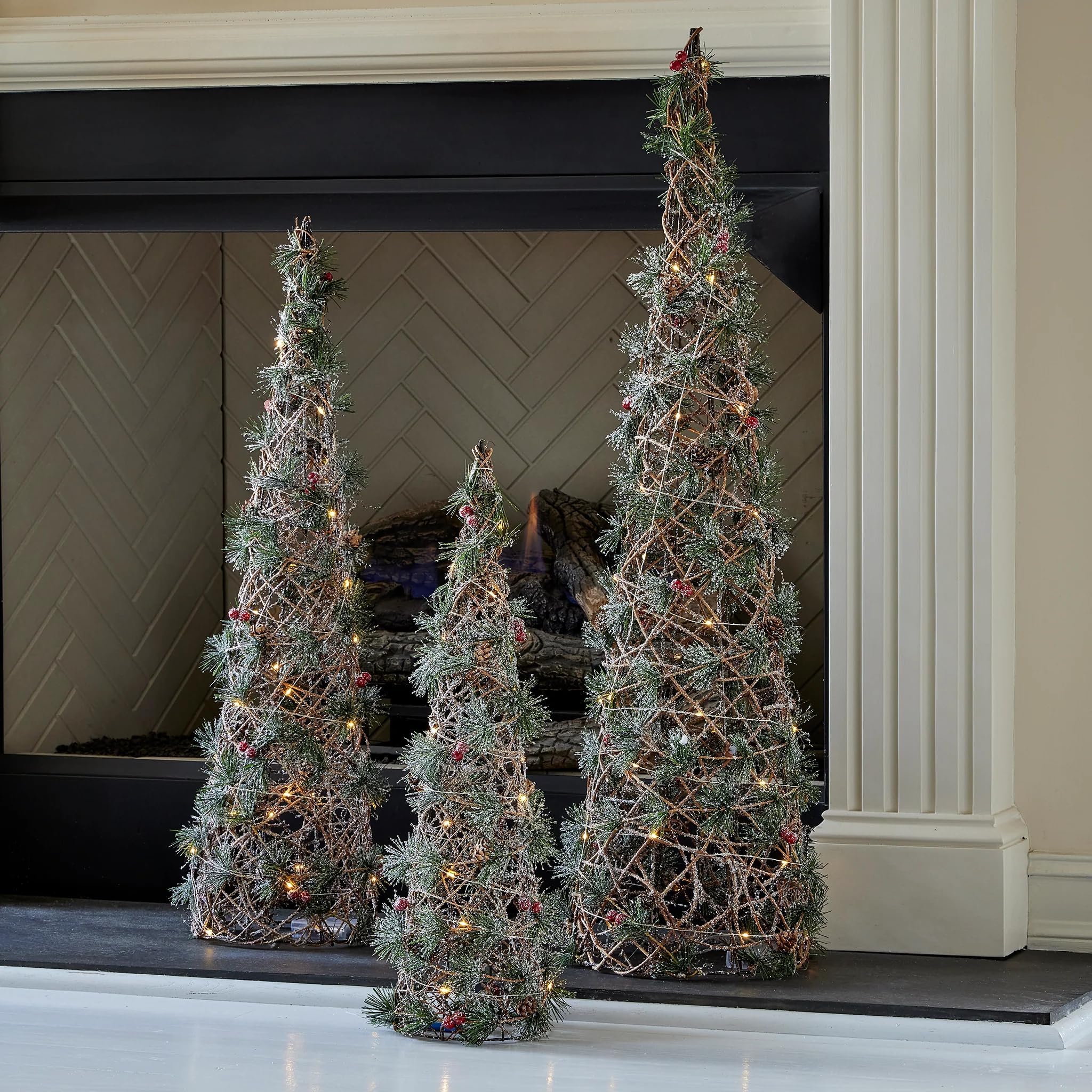 Amazon.com: Set of 3 Lighted Christmas Cone Trees,Holiday Decorative ...