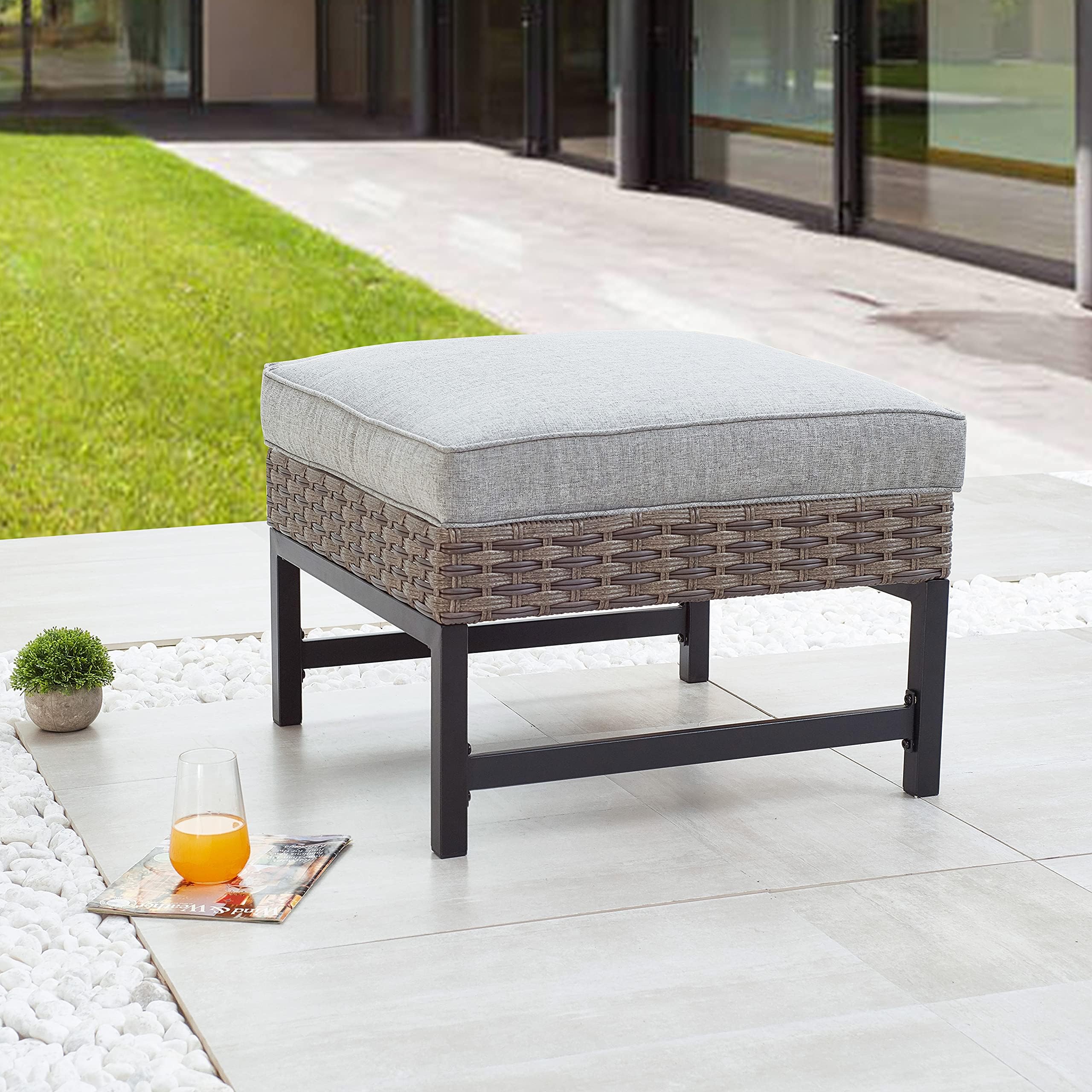 Amazon.com : LOKATSE HOME Patio Ottoman Outdoor Footrest Rattan ...
