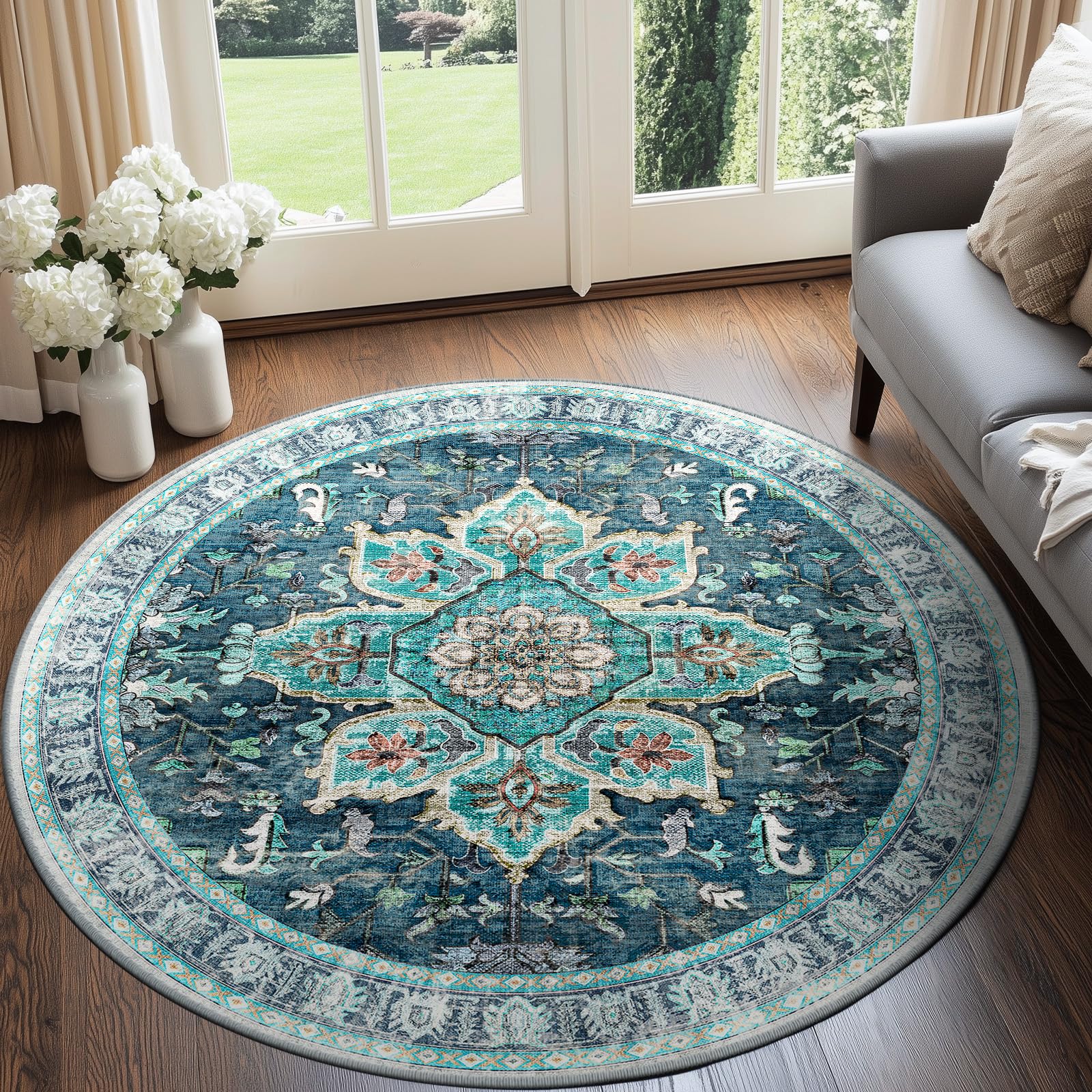 Amazon.com: BESTSWEETIE 8ft Round Rugs Washable Round Rug Non-Slip No ...