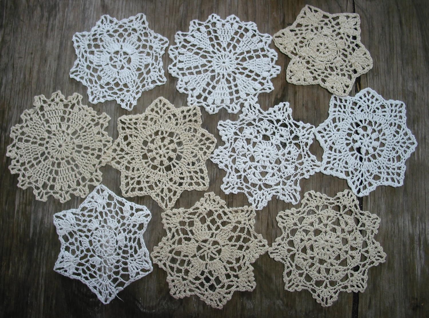 Amazon.com: 5 inch Crochet Doilies set White & Natural Coasters 100% ...