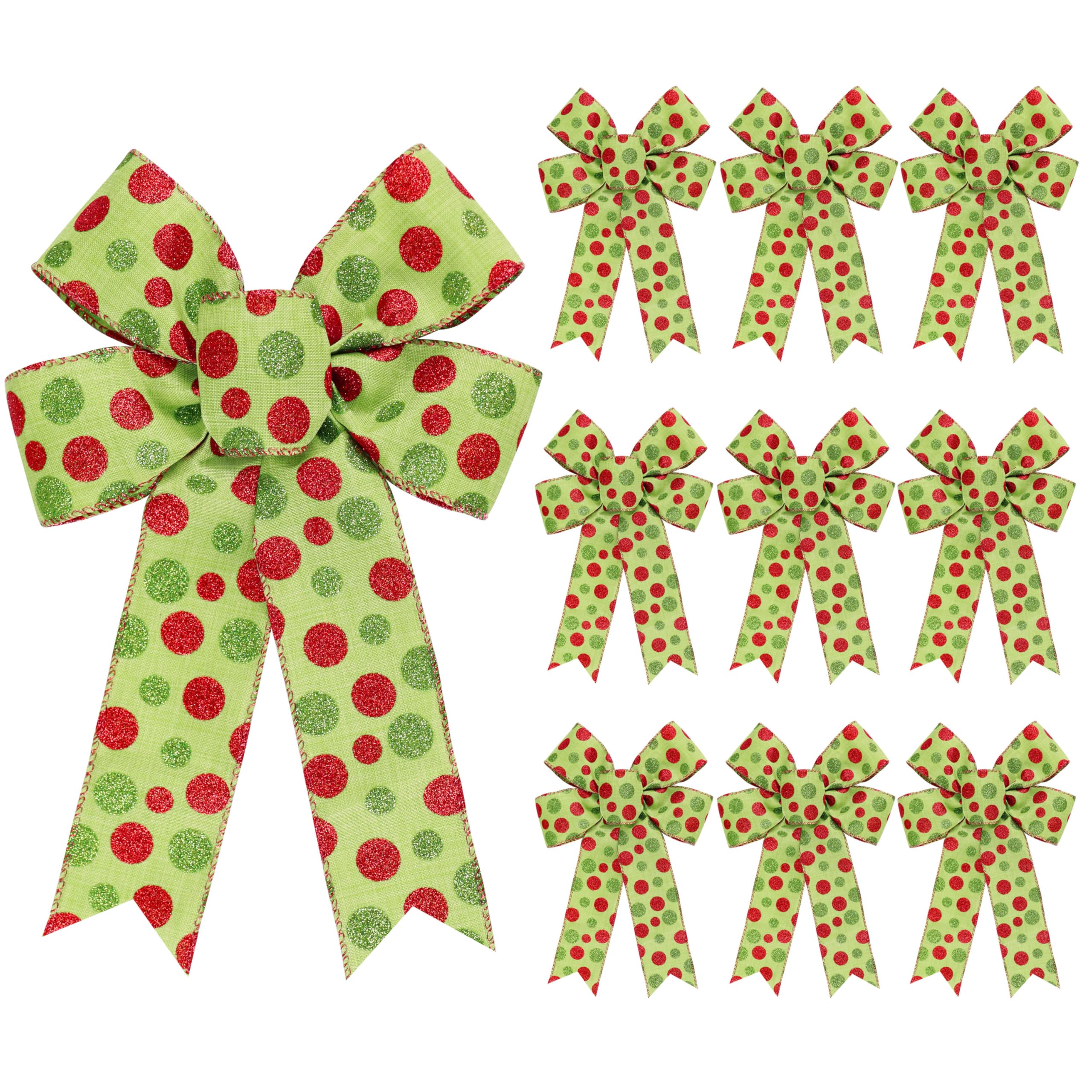 Amazon.com: 10 Pack Red Green Bows Christmas Tree Decorations,9”x13 ...