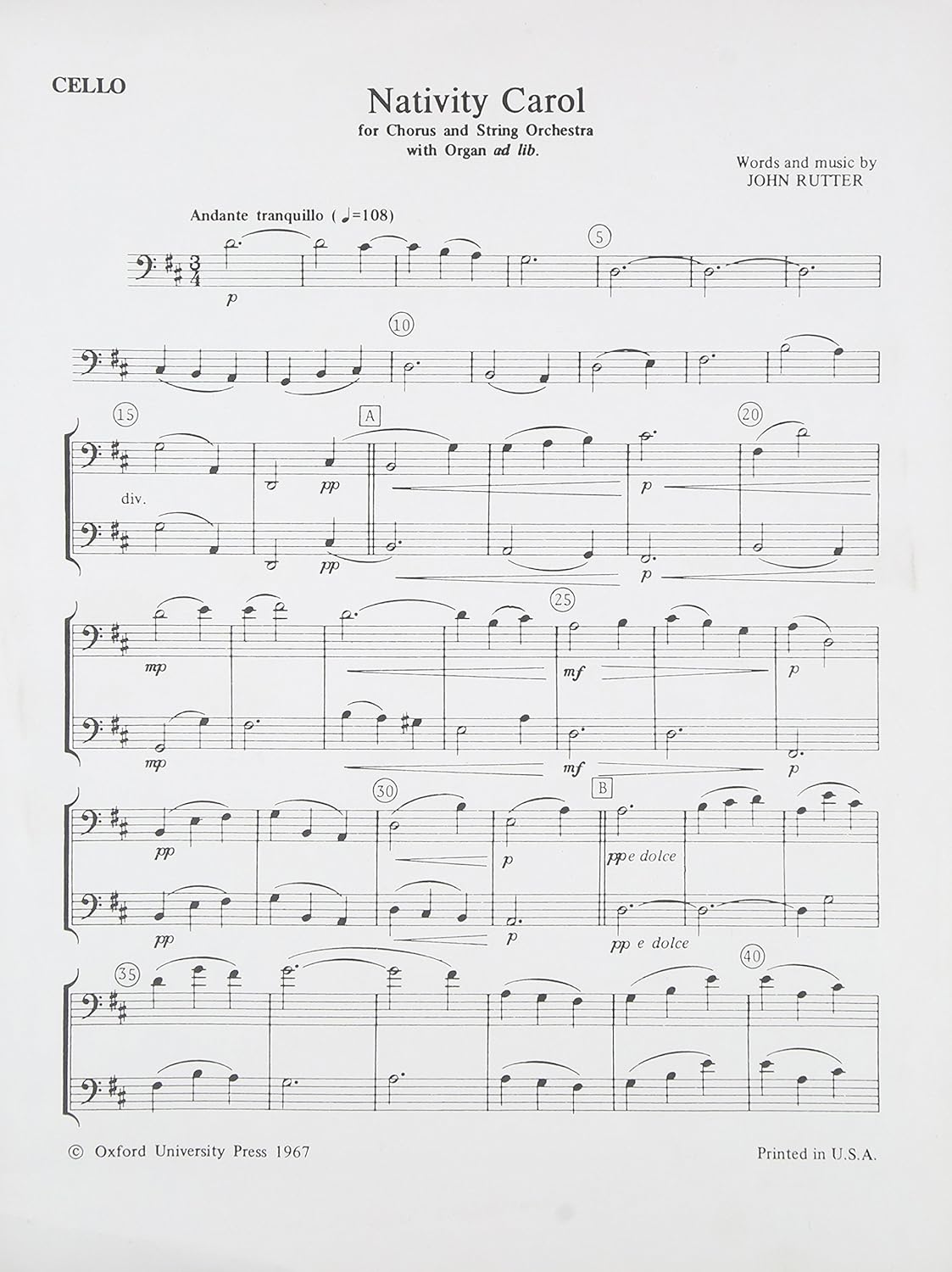 Nativity Carol: Cello: Rutter, John: 9780193857025: Amazon.com: Books