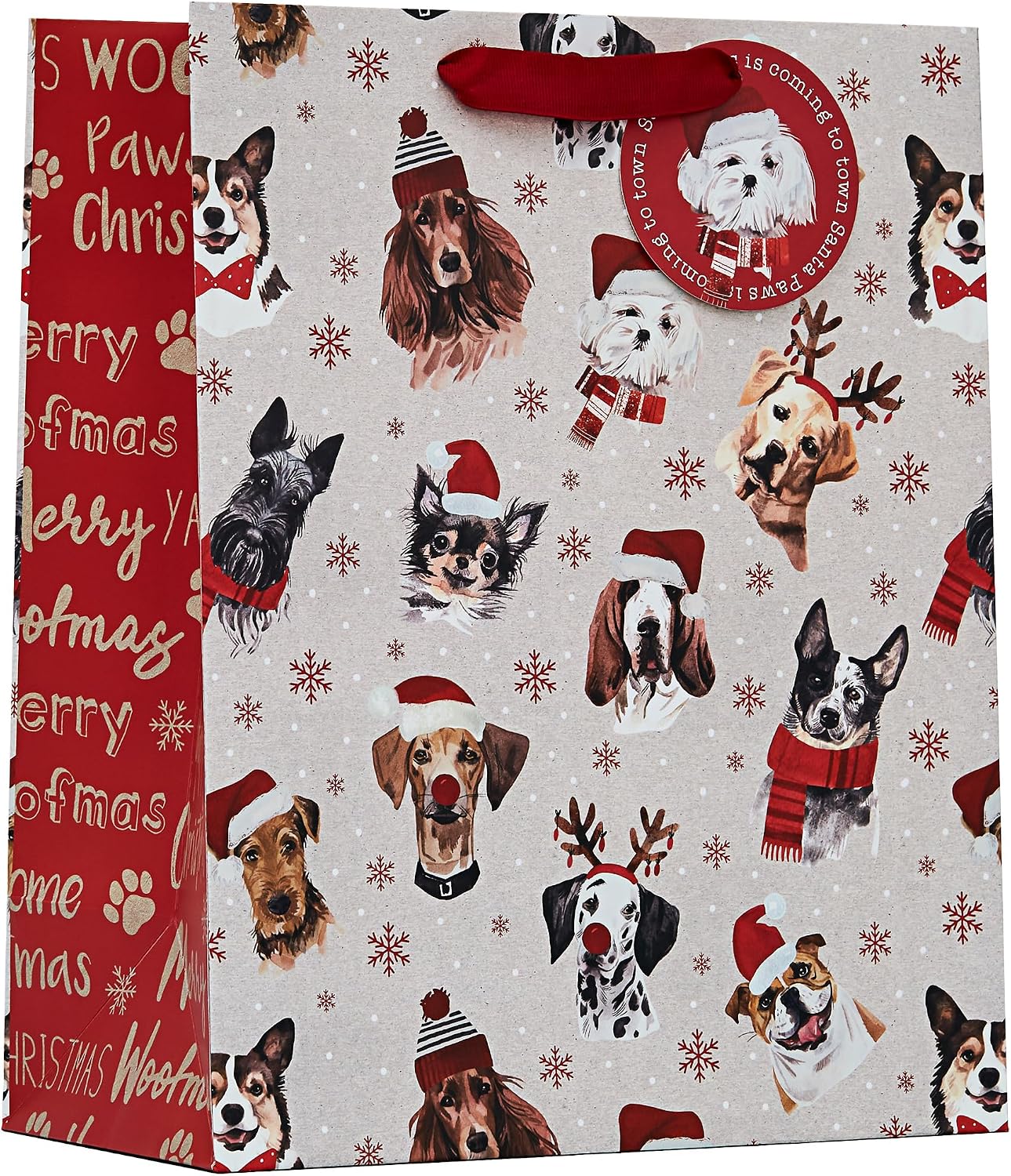 Design By Violet Christmas Dog Themed Merry Woofmas Gift Bag with Red ...