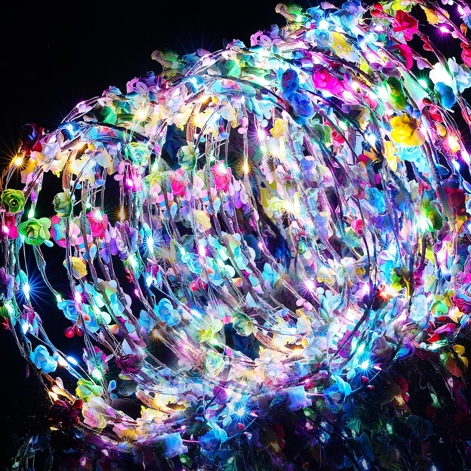 Amazon.com: Taiyin 100 Pieces LED Feather Crown Headband Light up Bulk ...