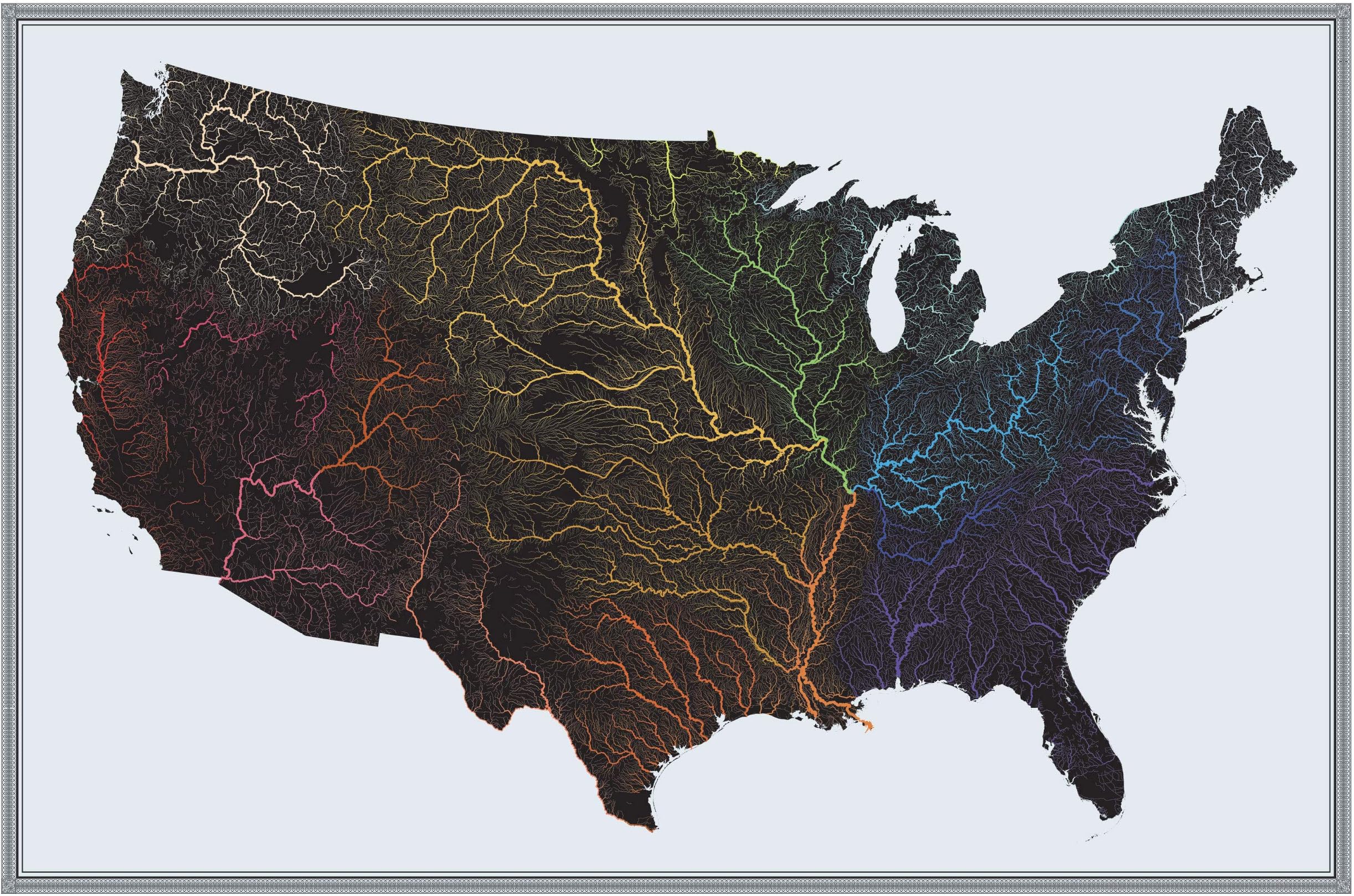 Amazon.com : US Hydrological Map | Map of United States Rivers & Basins ...