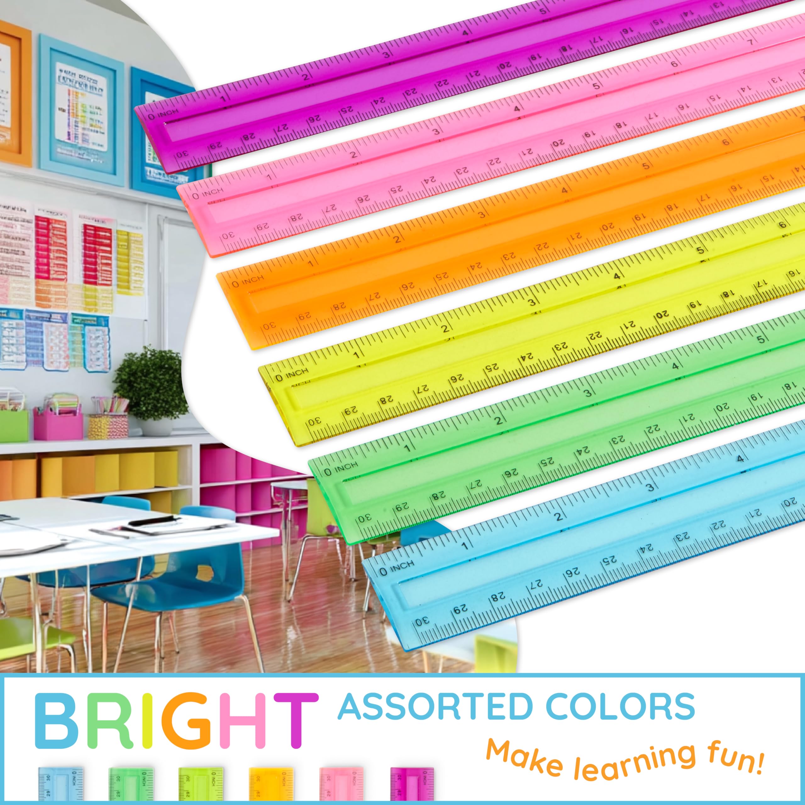 Snapklik.com : 30 Plastic Rulers Bulk For Classroom, Bulk Ruler 12 Inch ...