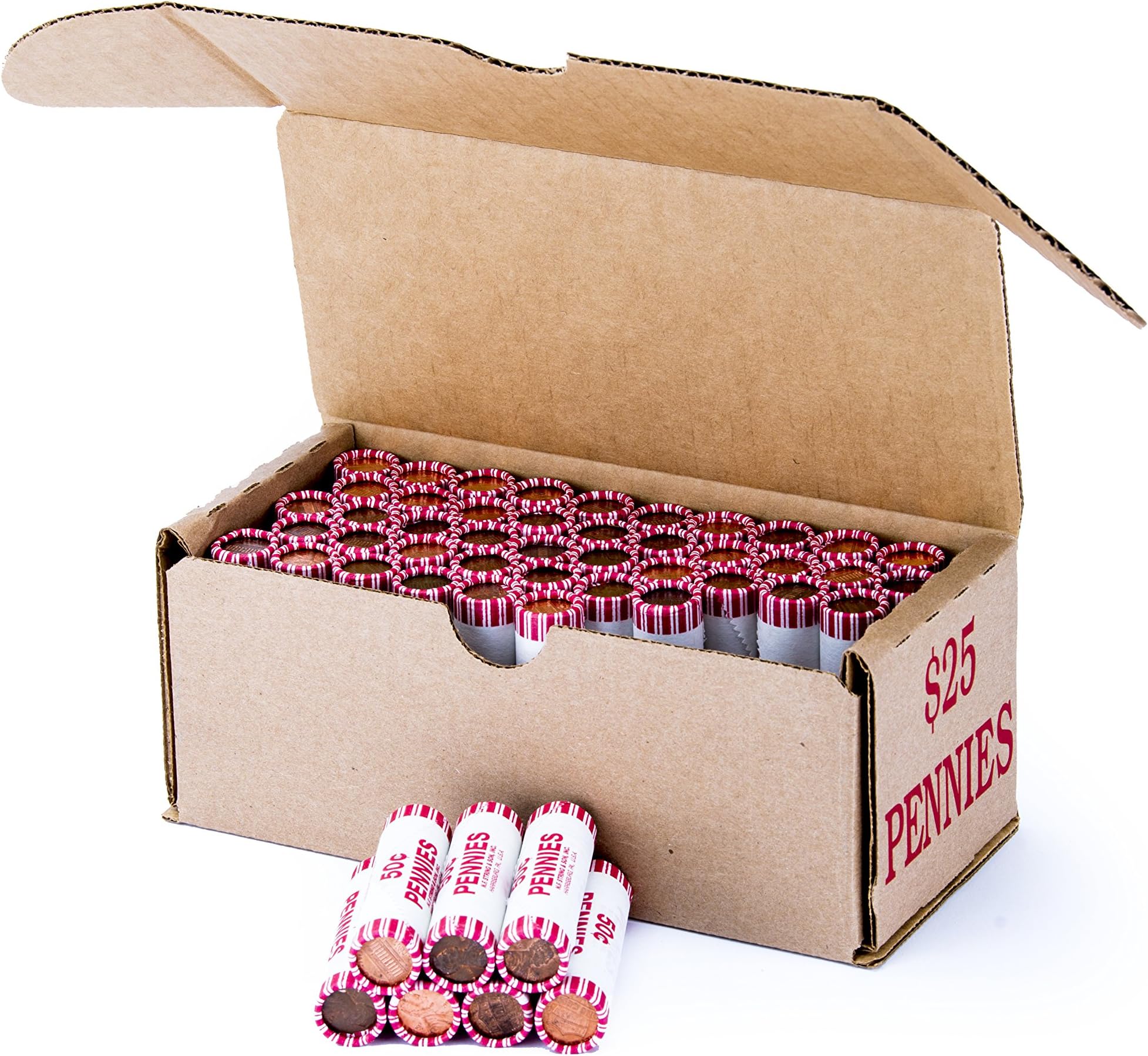 Amazon.com : Penny Storage Box Red Holds 50 Wrapped Coin Rolls, 50 ...