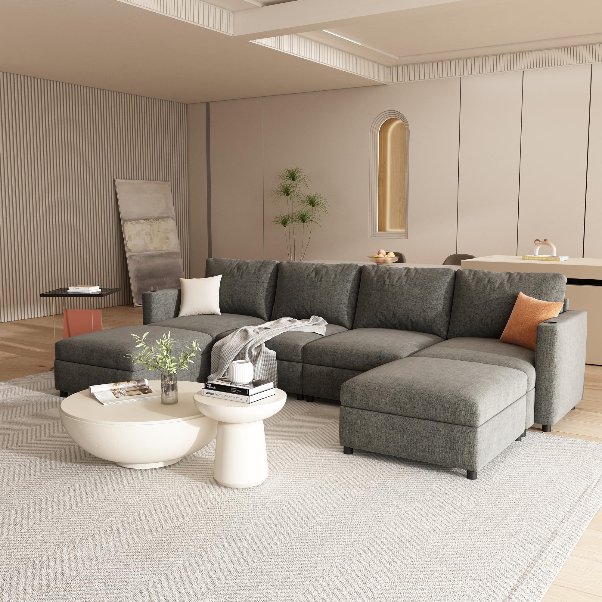 Amazon.com: YESHOMY Sectional Modular Sofa L Shaped Chenille Fabric ...