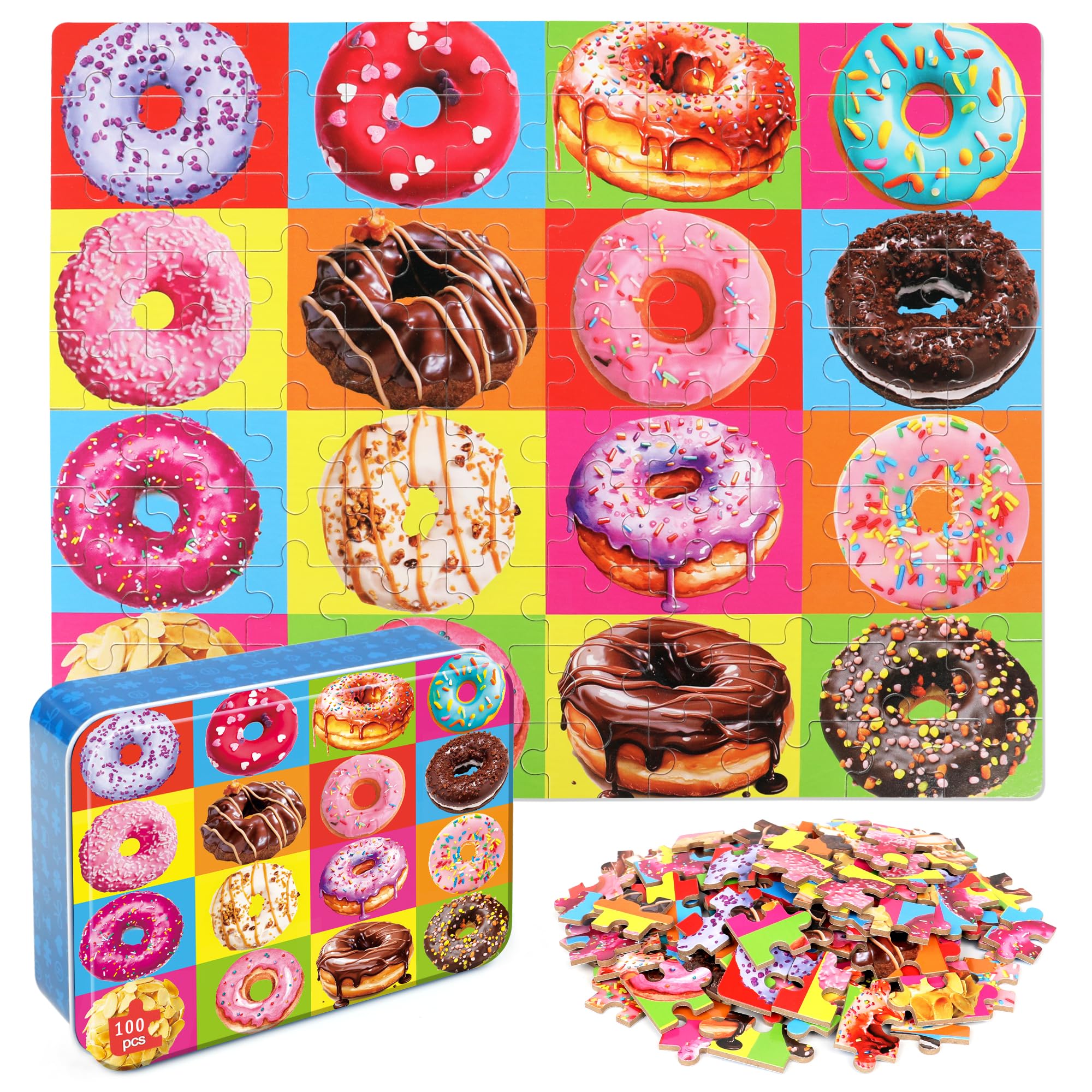 Amazon.com: LELEMON 100 Pieces Donuts Jigsaw Puzzles for Kids Ages 4-8 ...